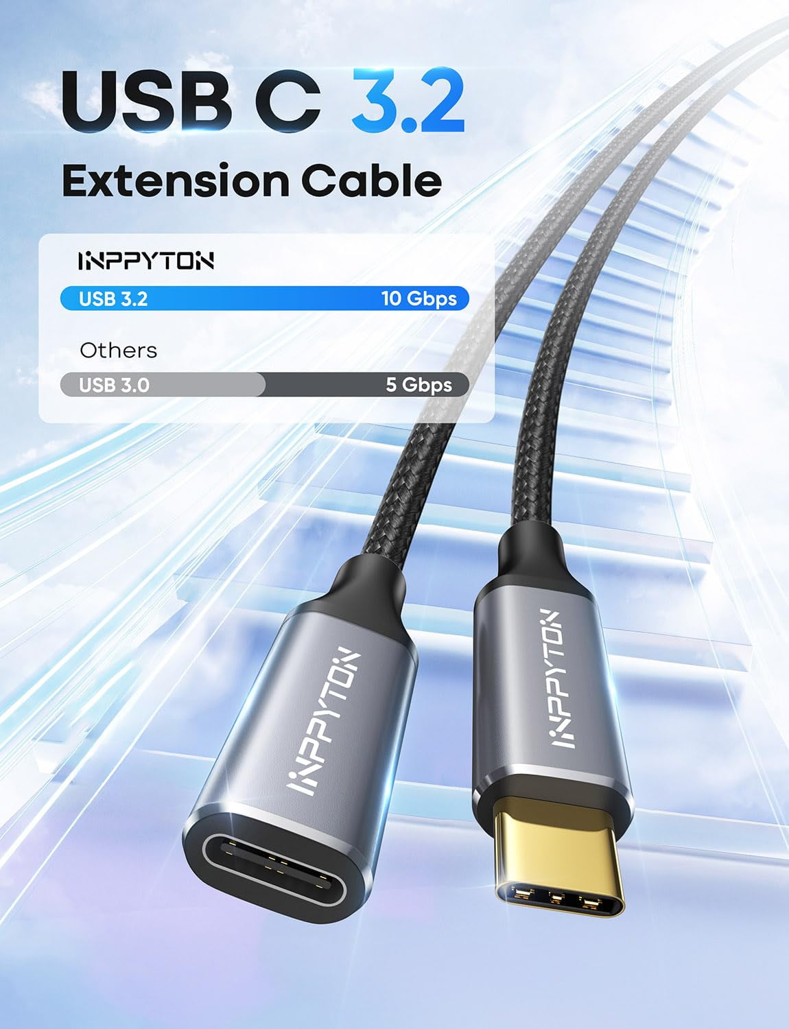 TRAHOO-USB C Extension Cable 10Ft, USB C 3.2/10Gbps Type C Extension ...