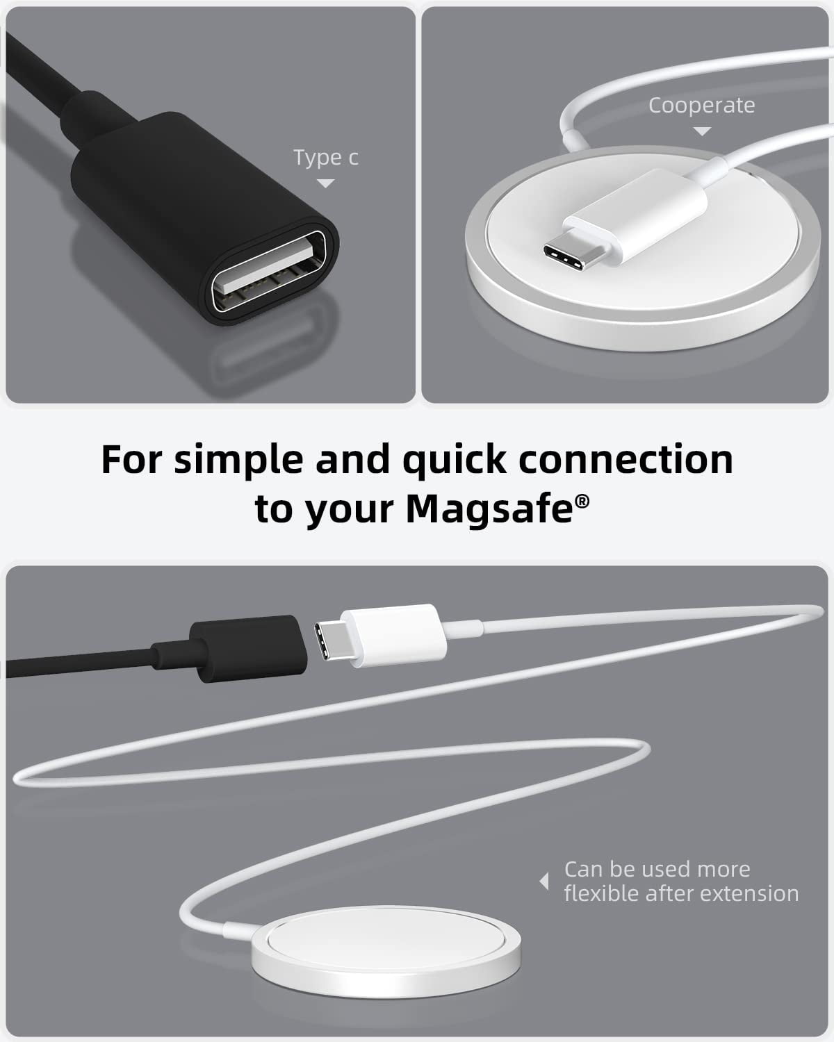 TRAHOO-USB C Extension Cable for Mag- Safe Charger PS5 Controller ...
