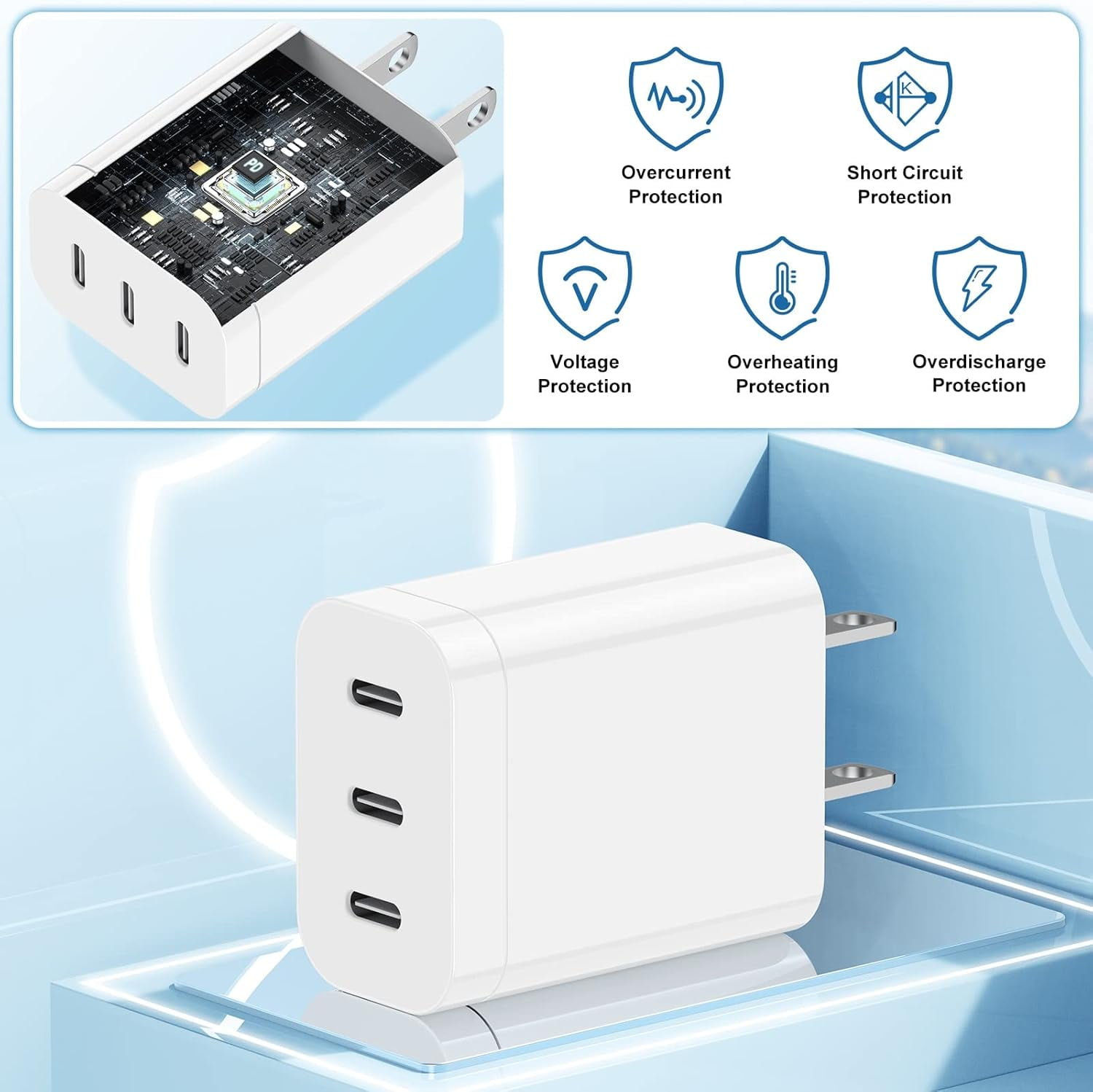 TRAHOO-USB C Fast Charger Block, [MFi Certified] 2Pack 3-Port USB C ...