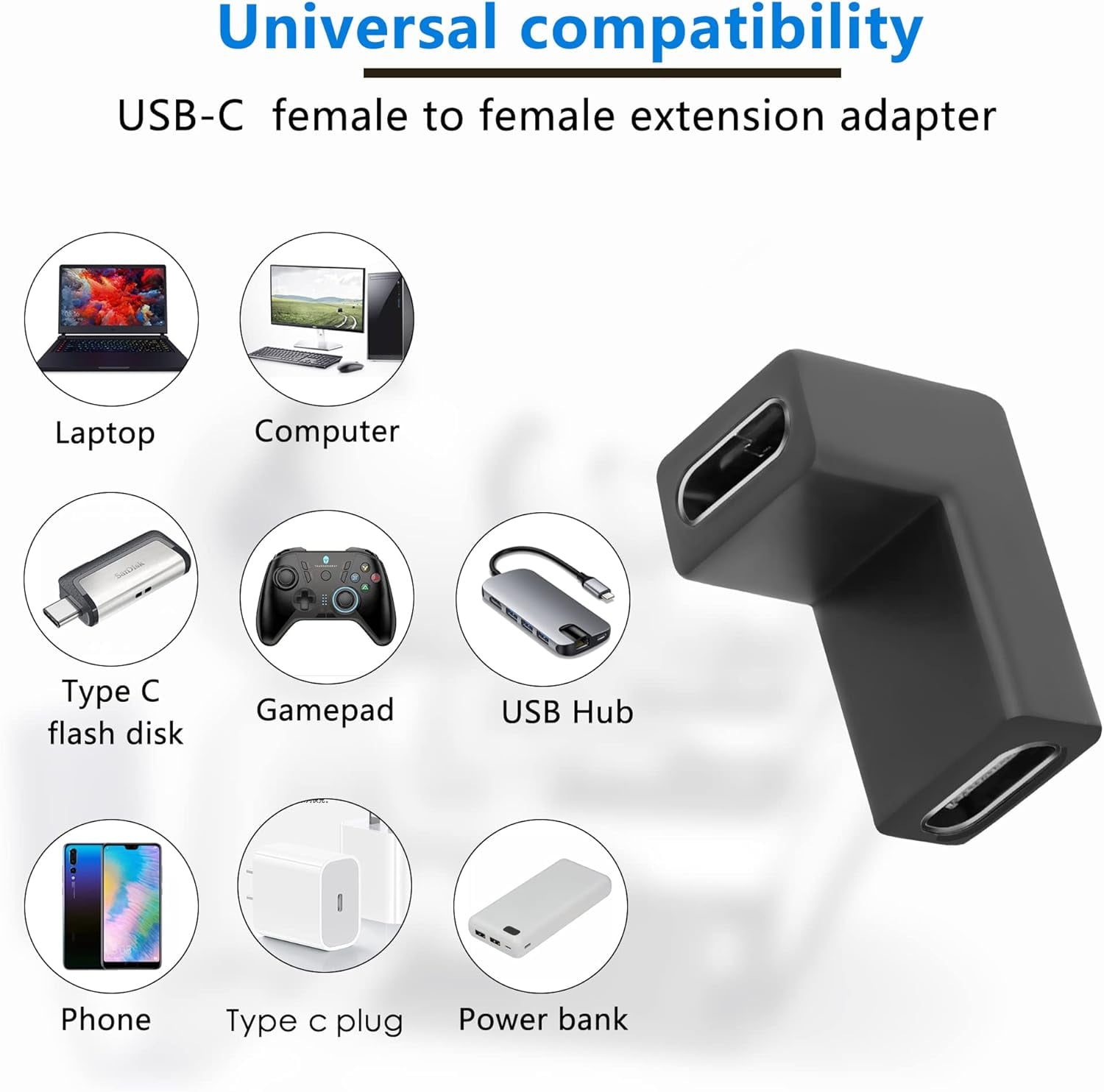 TRAHOO-USB C Female to Female Adapter,Up & Down Angle USB Type C ...
