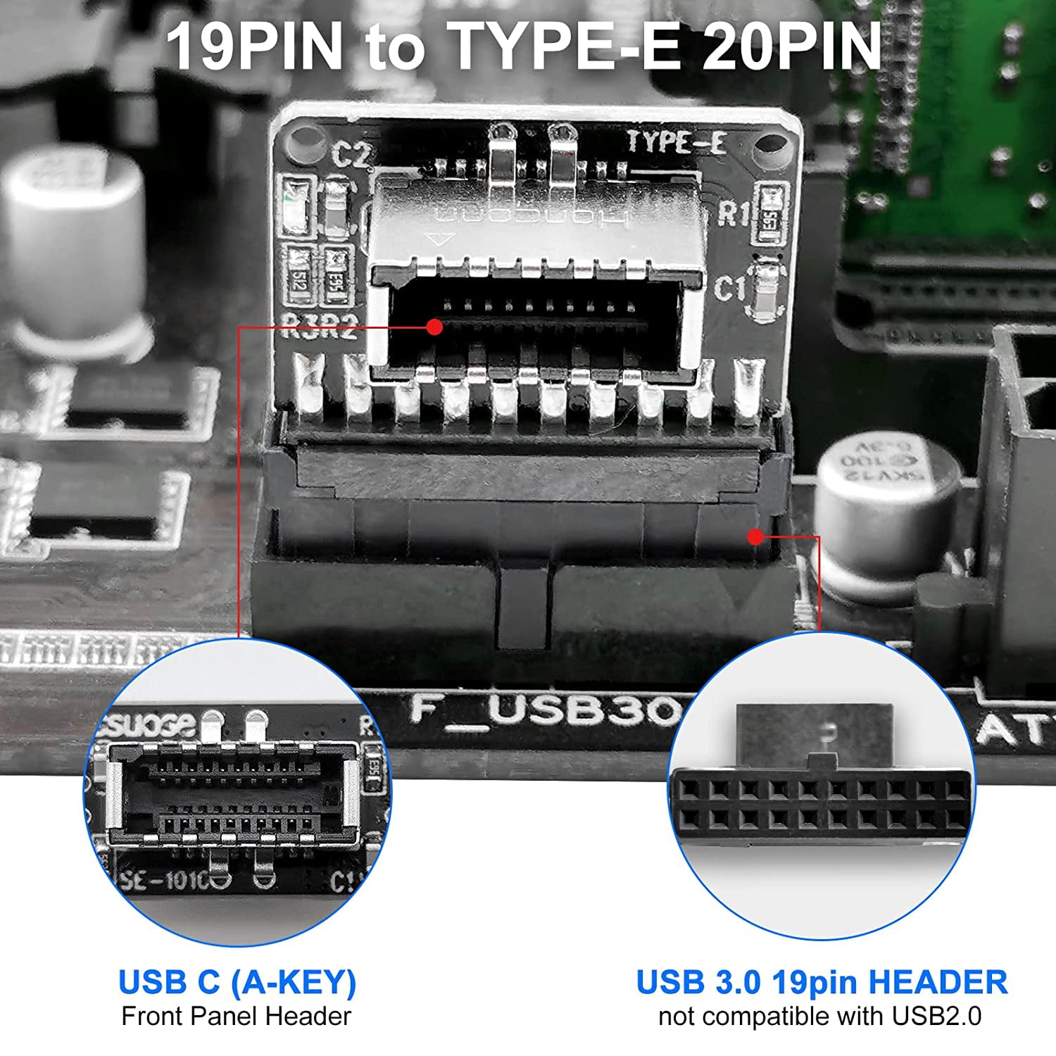 TRAHOO-USB C Front Panel Adapter, USB 3.1 (3.1/3.2 Gen 2) Type-E Female ...