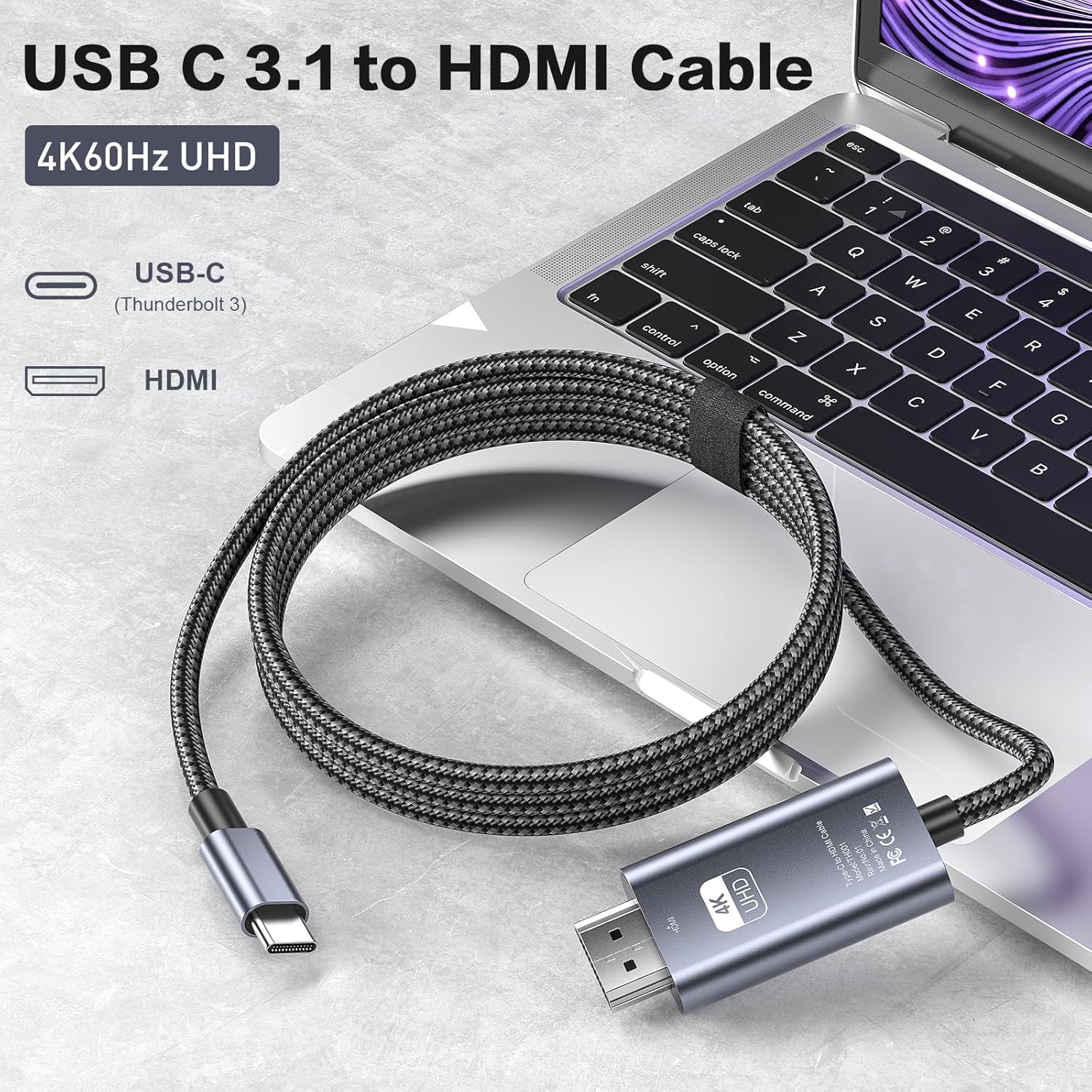 TRAHOO-USB C to HDMI Cable 4K@60Hz 10ft Braided USB Type C to HDMI ...