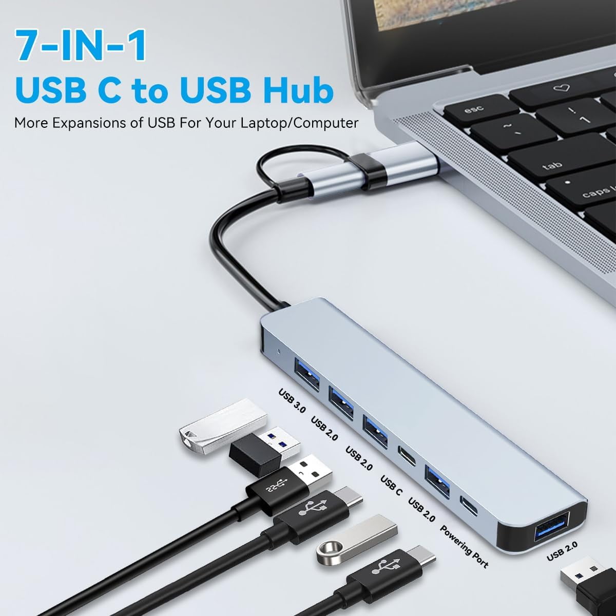 TRAHOO-USB C Hub USB Splitter 7 in 1 USB Extender Multiport USB Adapter ...