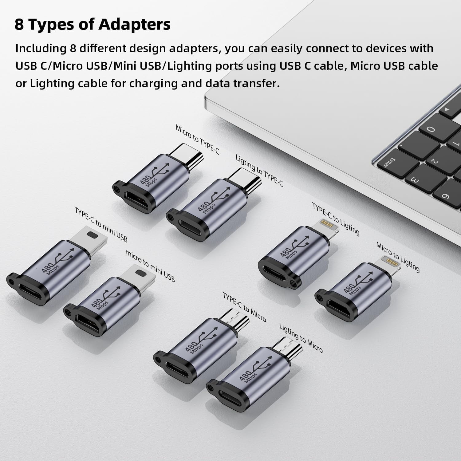 TRAHOO-USB C/Lightning to Micro USB Adapter, Type C/Micro USB Female to ...