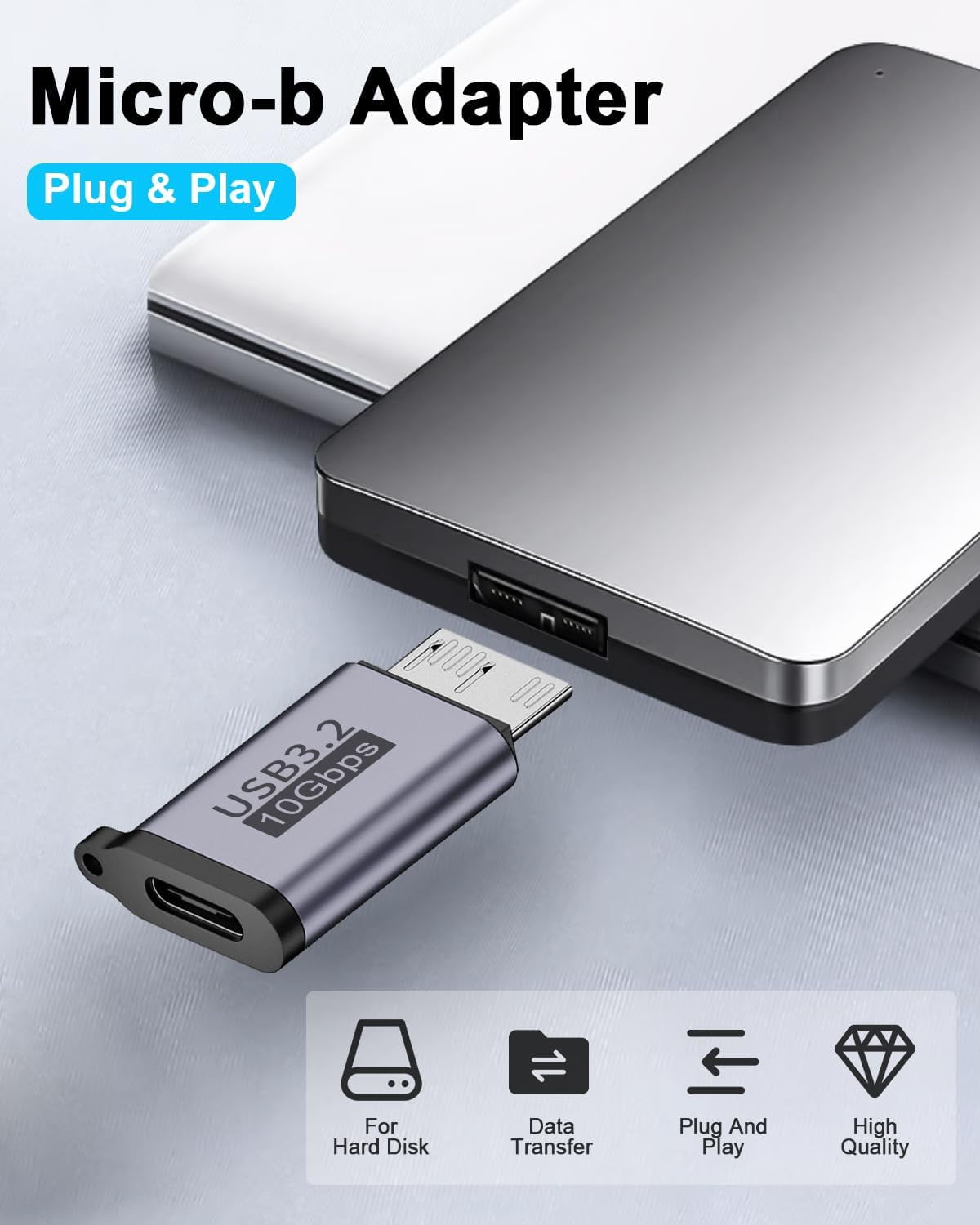 TRAHOO-USB C to Micro B Adapter 10Gbps, Micro B to USB C Adapter 3.2 ...