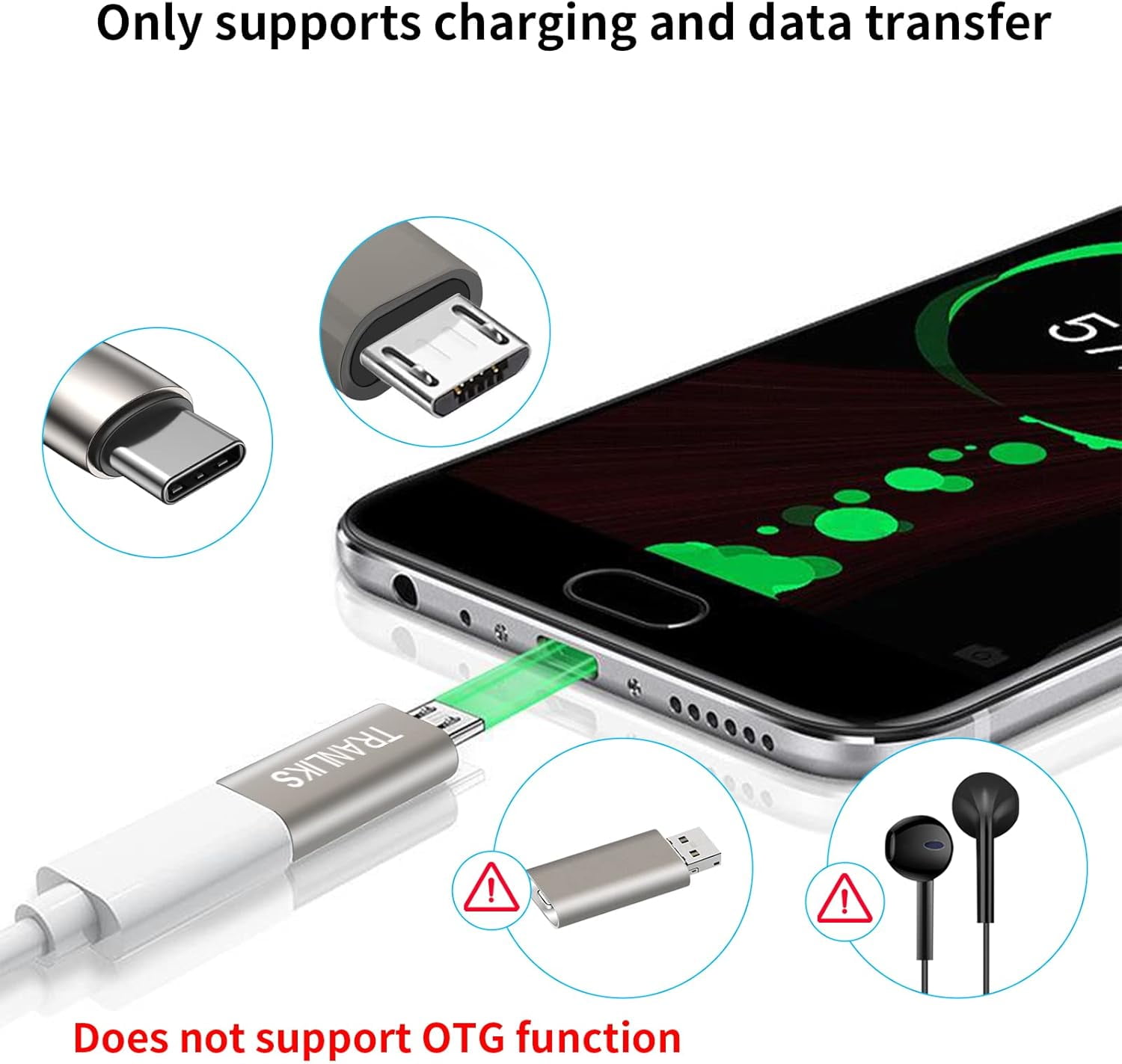 TRAHOO-USB C to Micro USB Adapter,5 Pack Micro USB Male to USB Type C ...