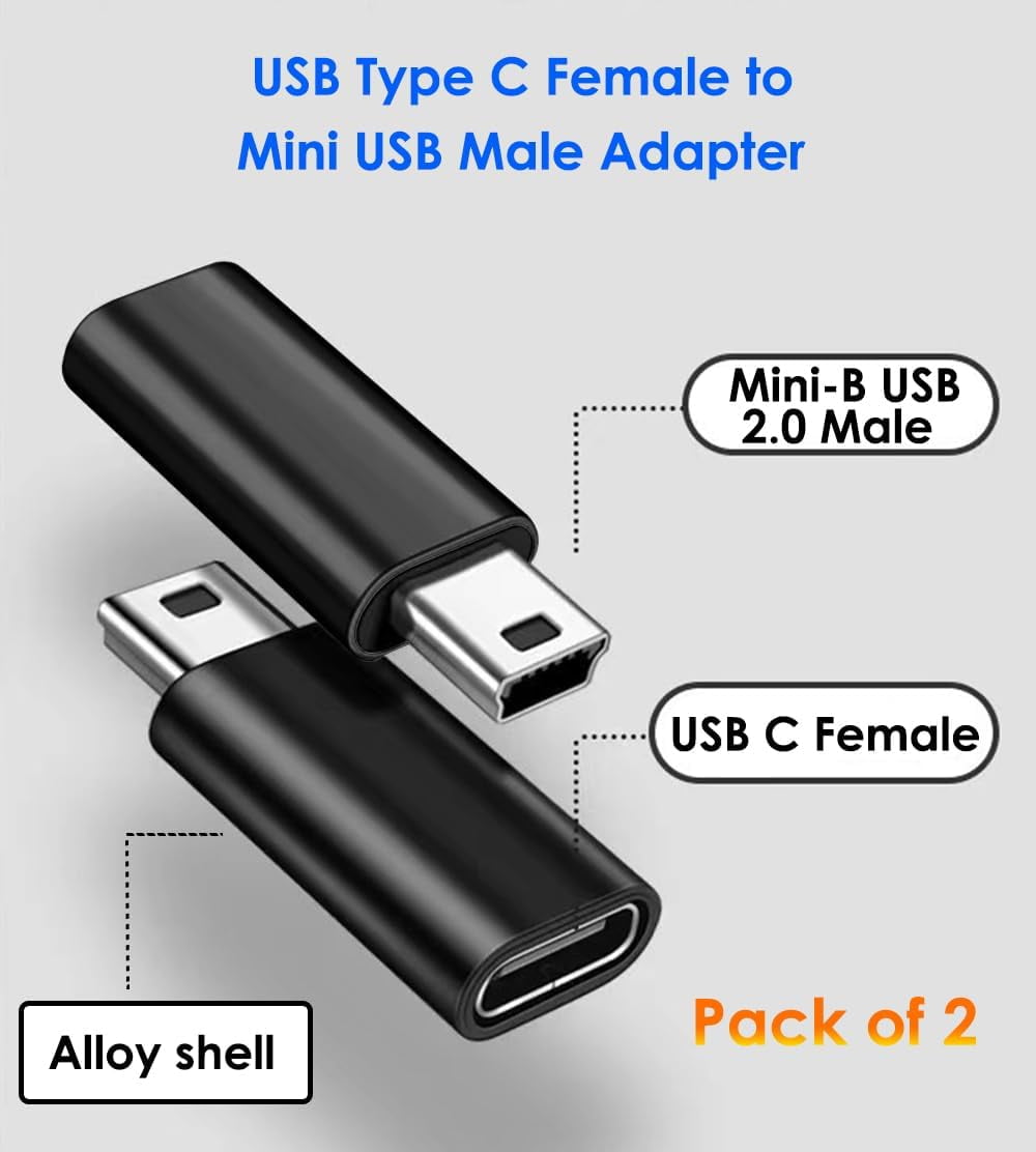 TRAHOO-USB C to Mini USB Adapter 2 Pack, USB Type C Female to Mini USB ...