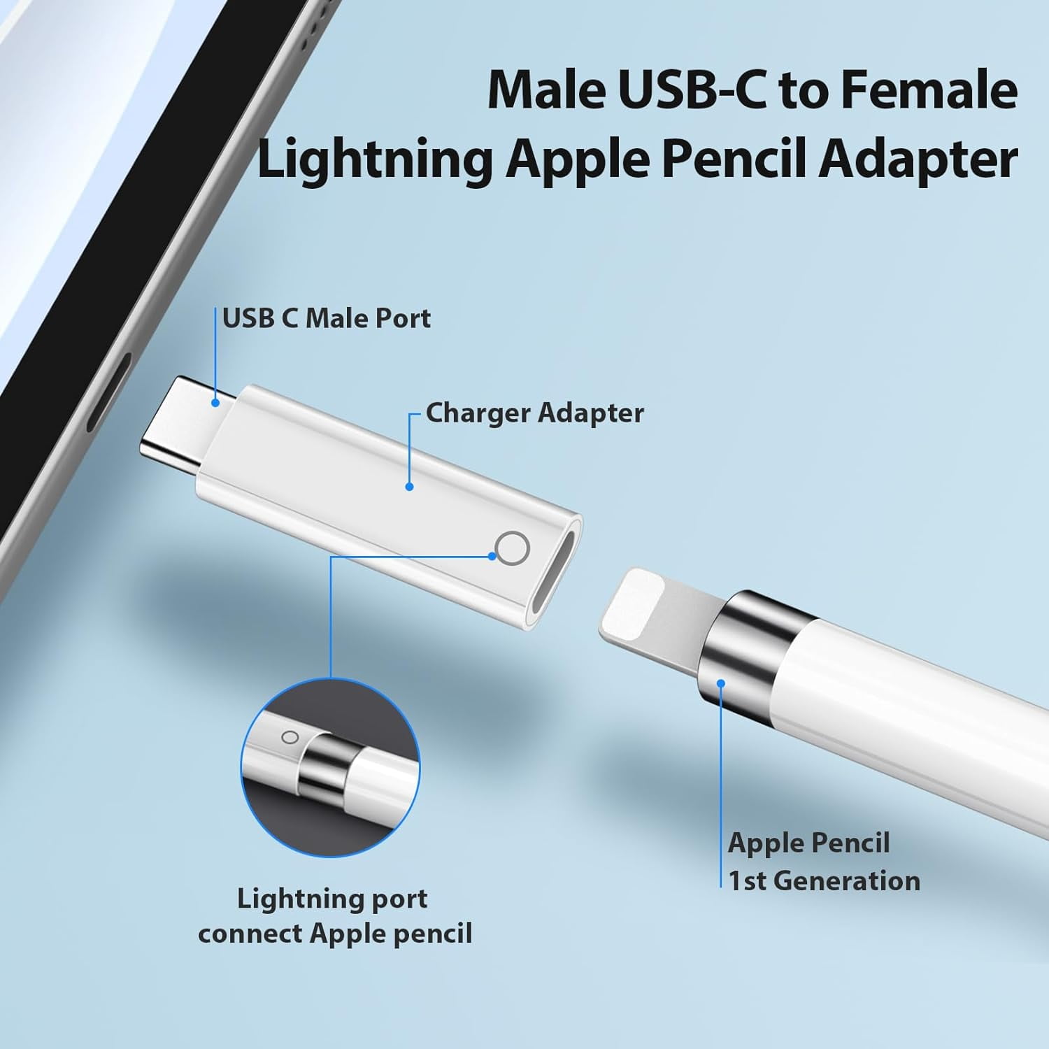 TRAHOO-USB-C to Pencil Adapter Compatible with Apple Pencil 1st Generation USB-C to for ...