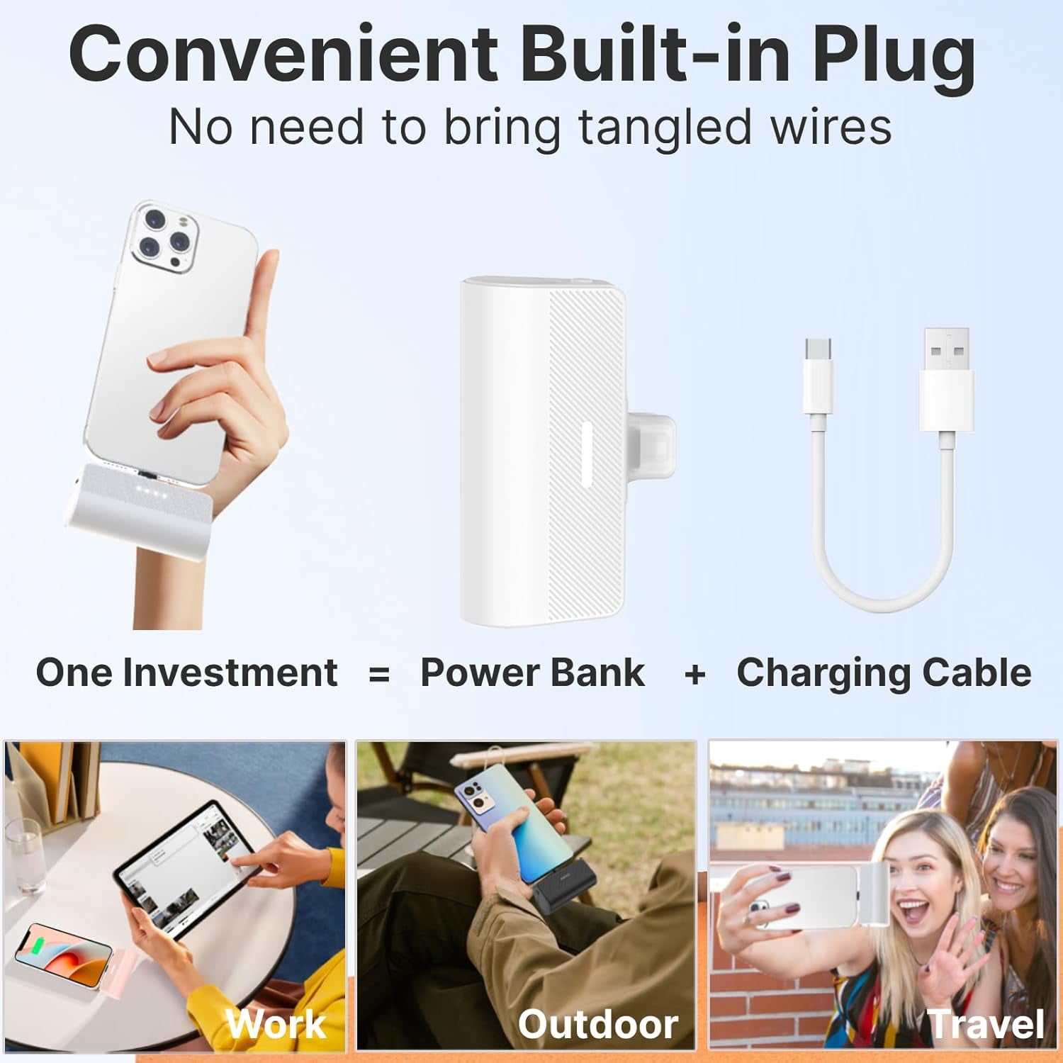 TRAHOO-USB C Portable Charger for iPhone 15 Series, Built-in Plug 15W ...