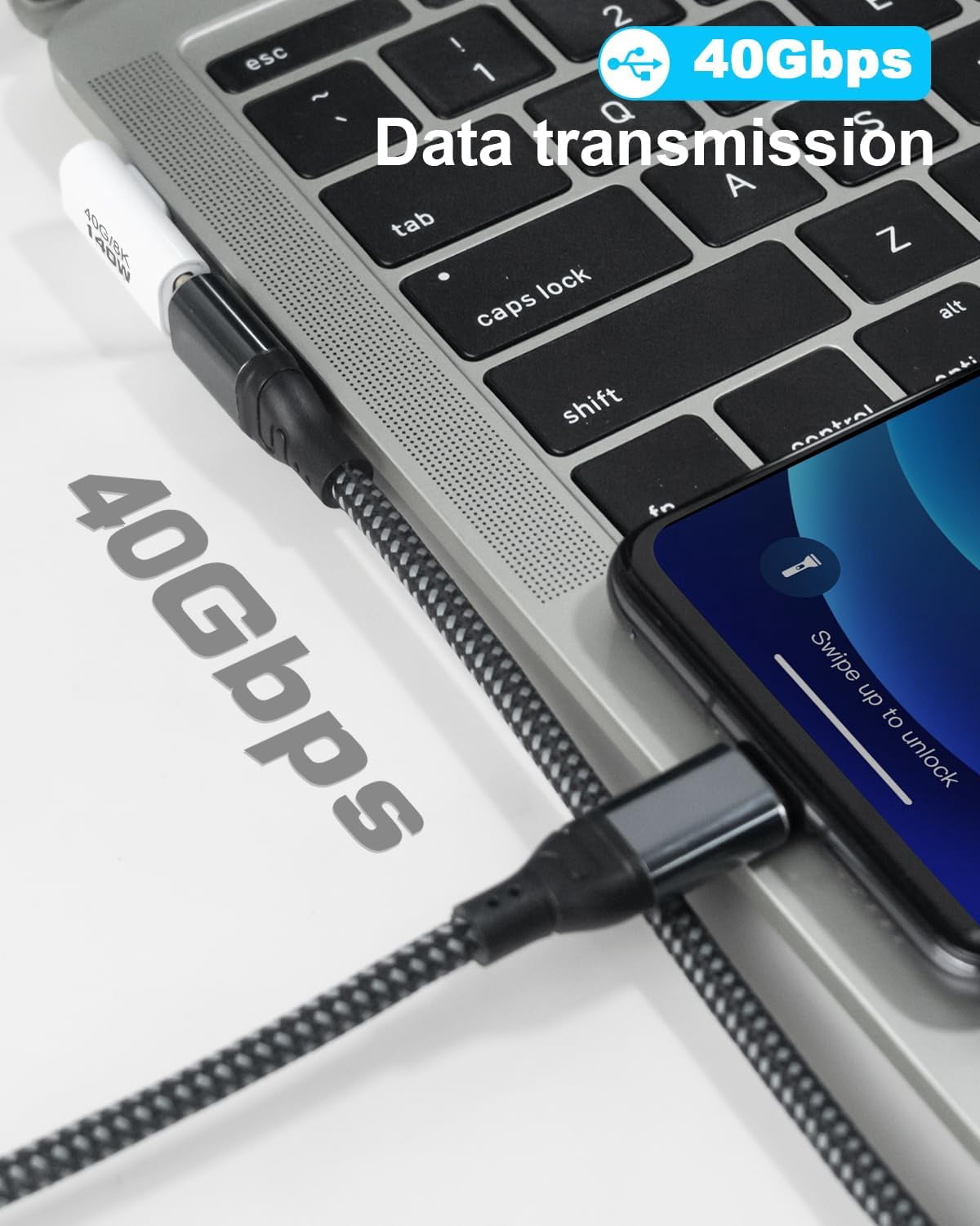 TRAHOO-USB C Right Angle Adapter 40G, USB C 90 Degree Adapter PD 140W ...
