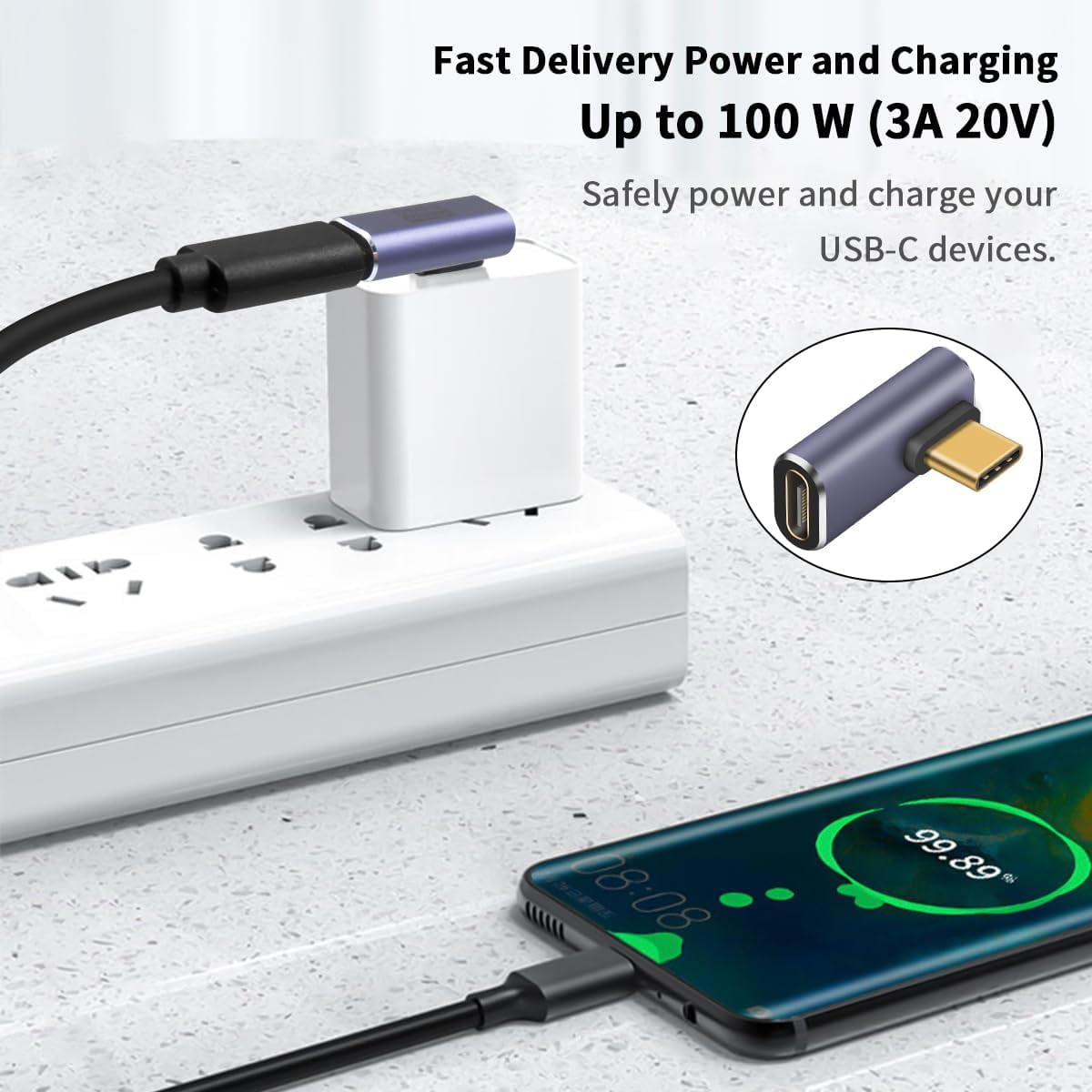 TRAHOO-USB C Right Angle Adapter 40Gbps, USB C 90 Degree Adapter 100W ...