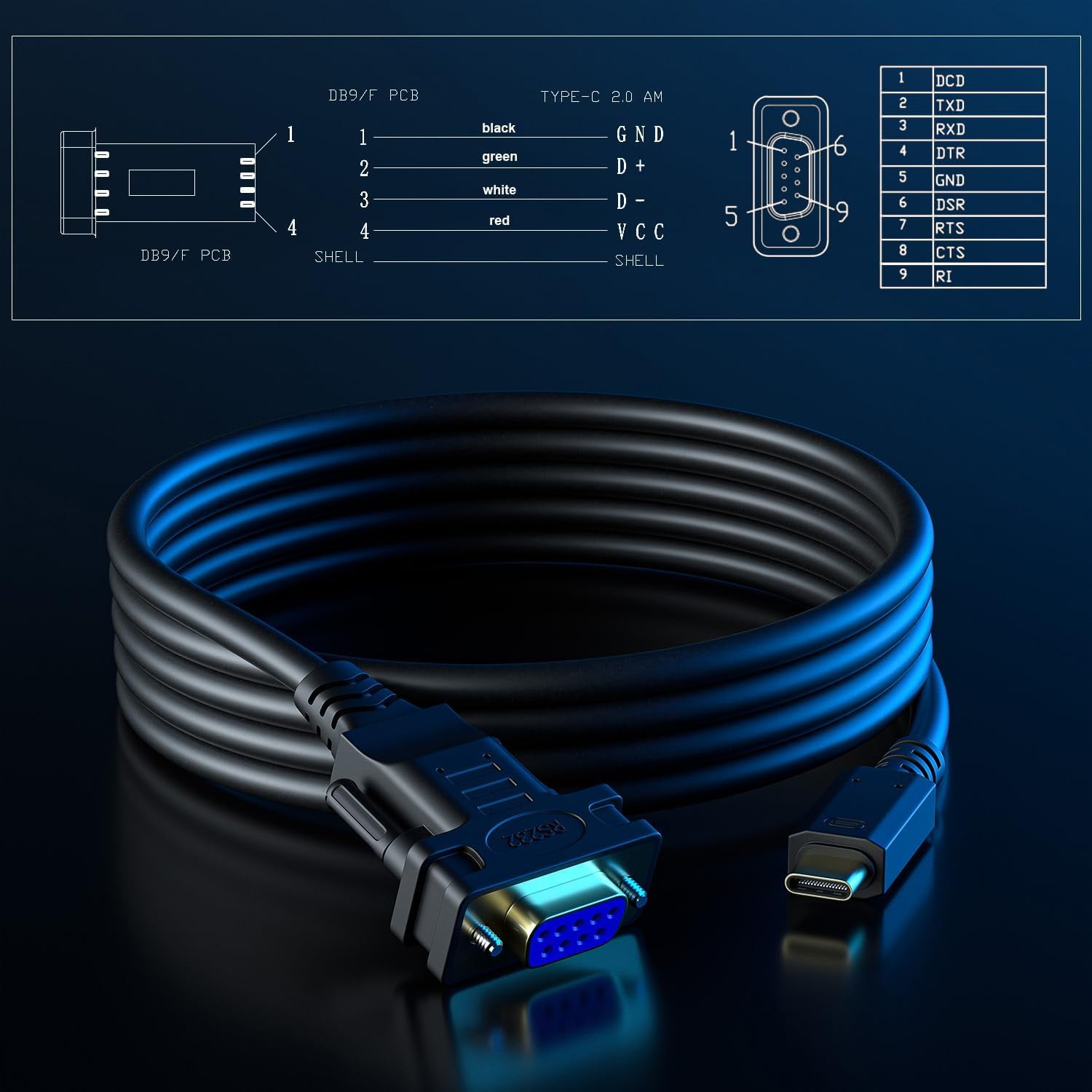 TRAHOO-USB-C to Serial Adapter, 6FT RS232 DB9 Female Converter Cable ...