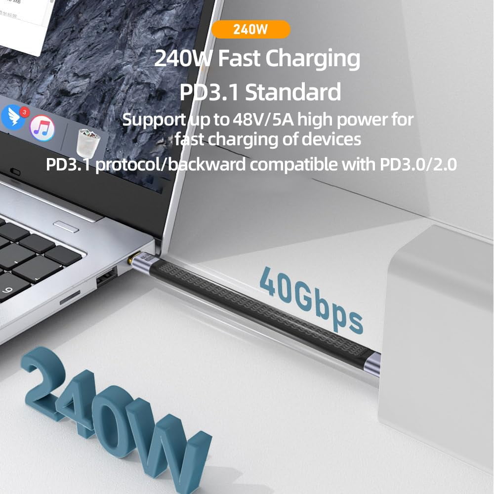 TRAHOO-USB C Thunderbolt Cable Short 240W FPC Short USB C Cable 0.4FT ...