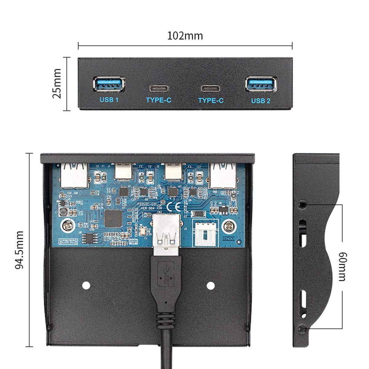 TRAHOO-USB-C & USB 3.0 HUB 4 Ports Front Panel to Motherboard 20Pin ...