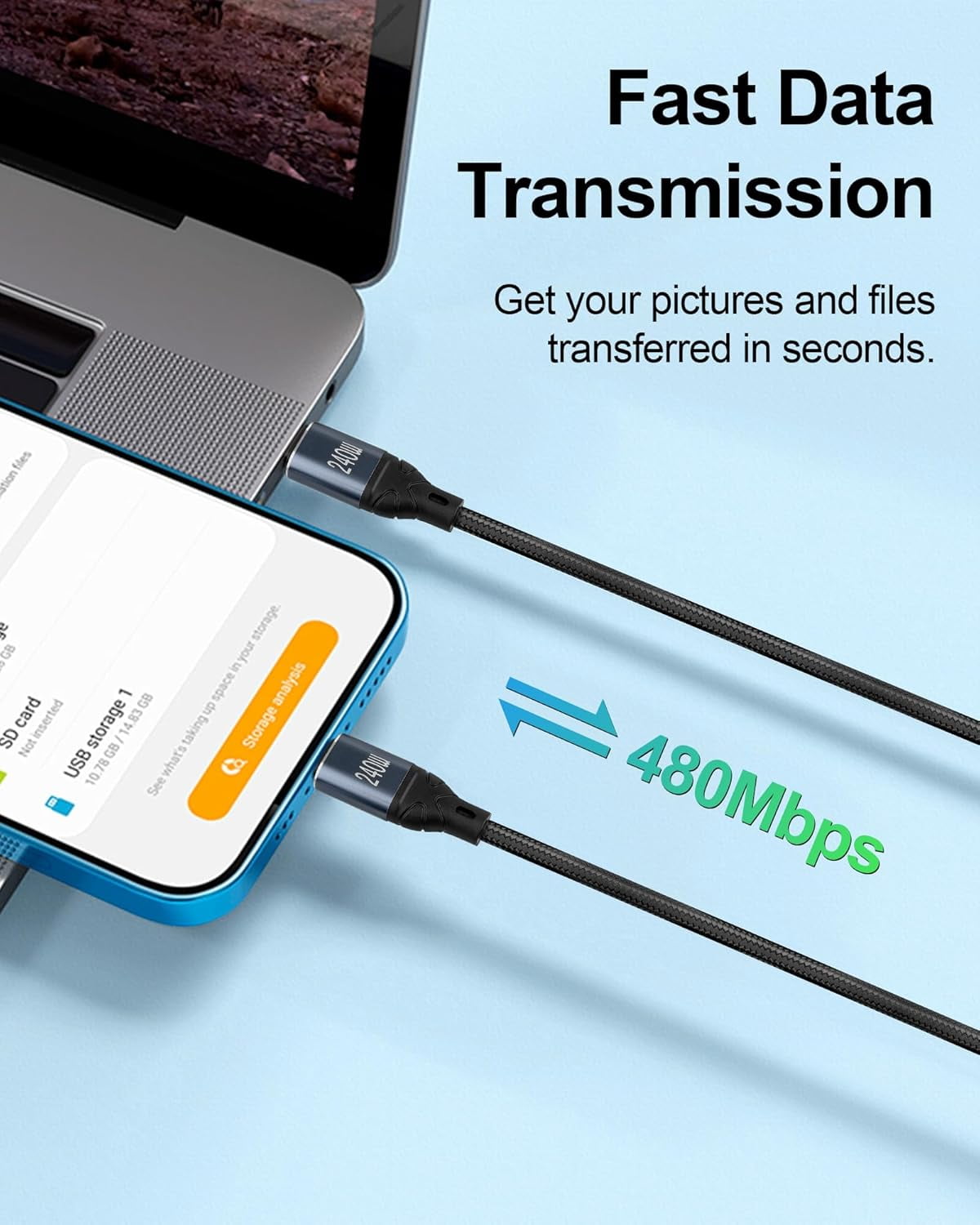 TRAHOO-USB C to USB C Cable (240W,6.6ft) USB C Gold-Plated Interface Fast Charging Cable ...