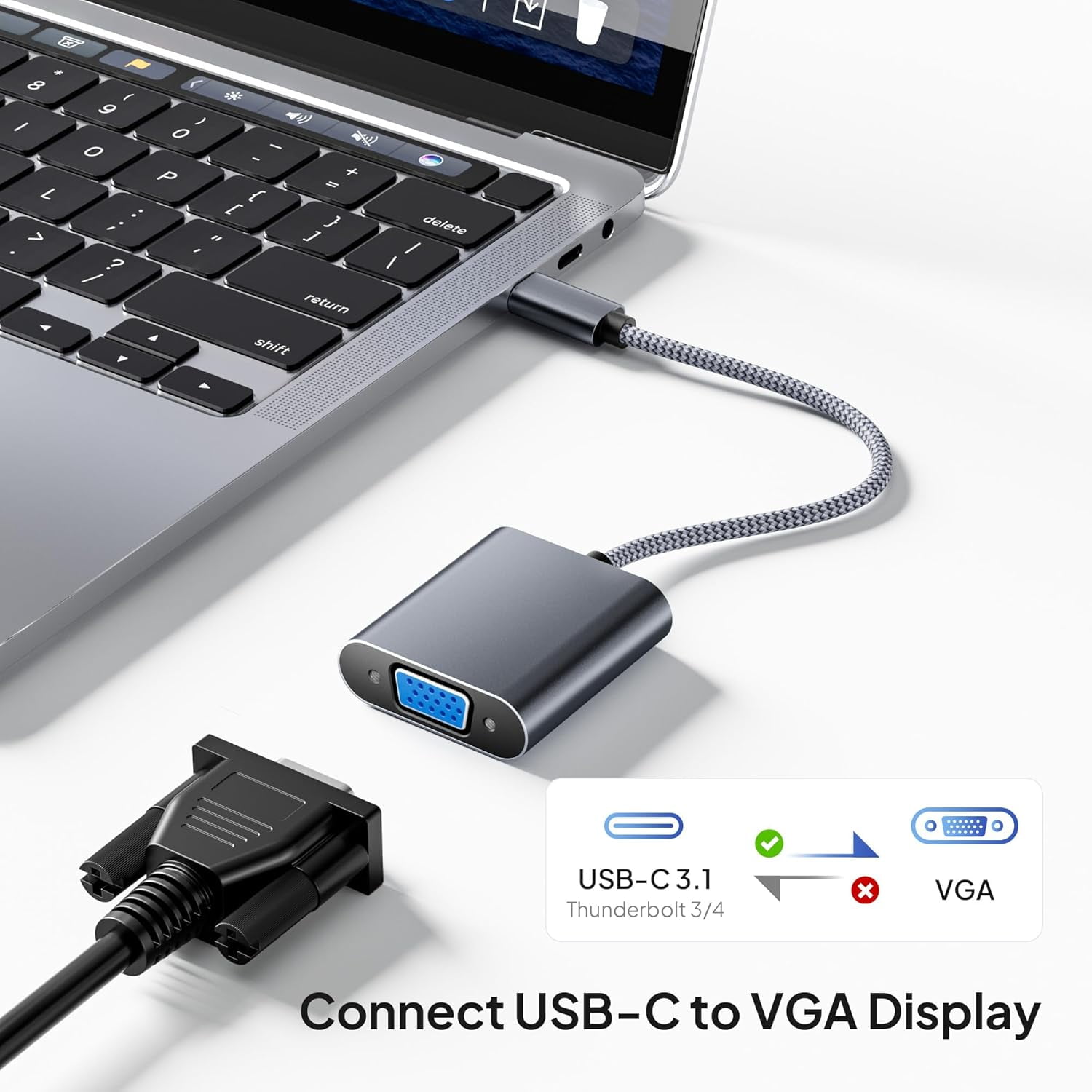TRAHOO-USB C to VGA Adapter for Monitor,Type-C (Thunderbolt 3/4) to VGA Cable Converter for ...