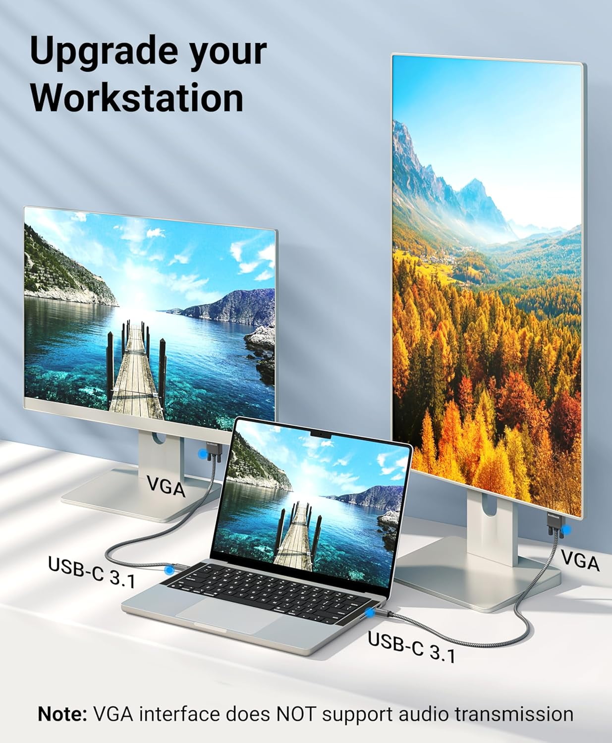 TRAHOO-USB C to VGA Cable - (10FT, Type C to VGA, 1080p Display Cable ...