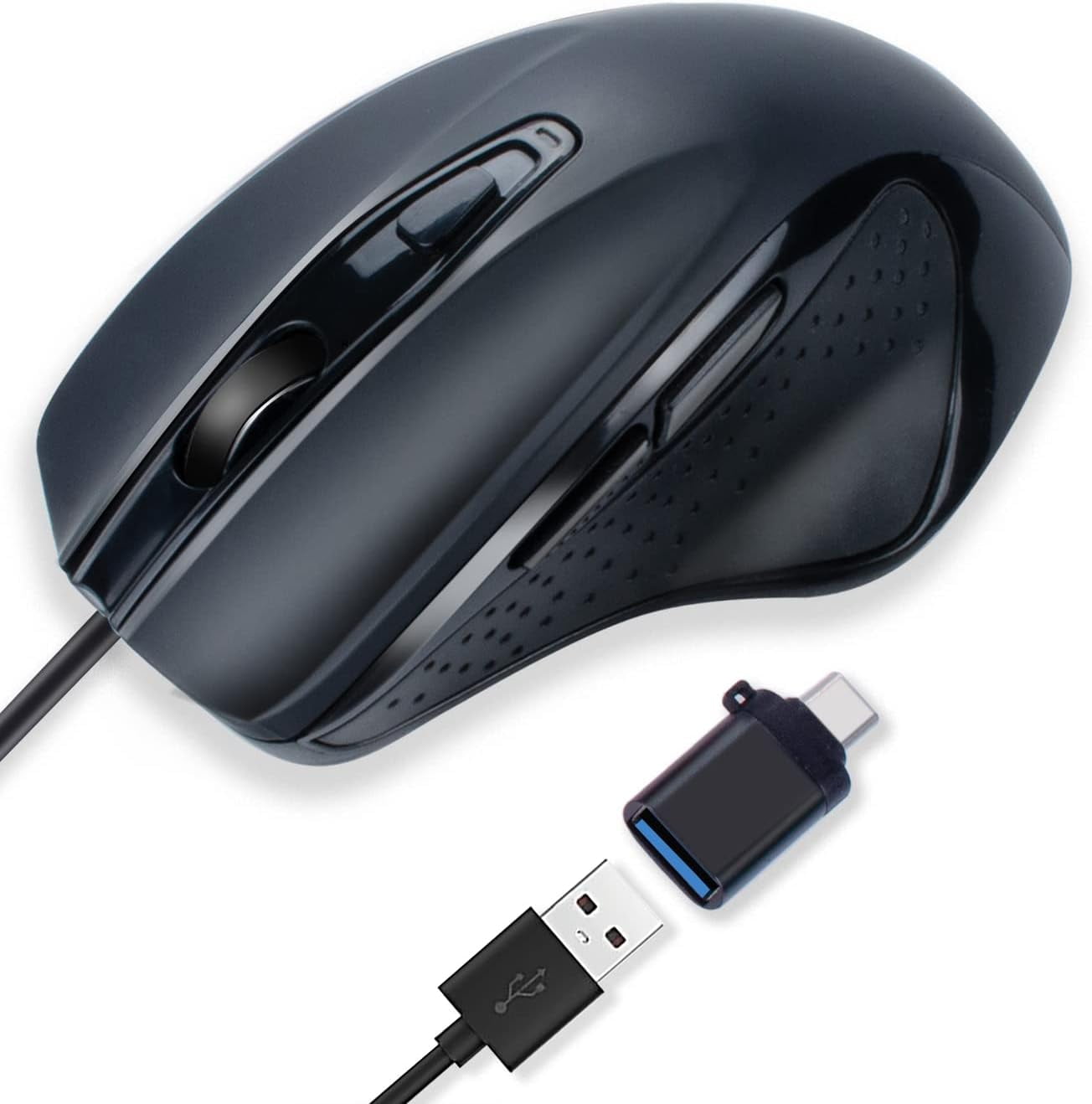 TRAHOO-USB C Wired Mouse,USB-C Ergonomic/Large Size Mouse/6 Buttons ...