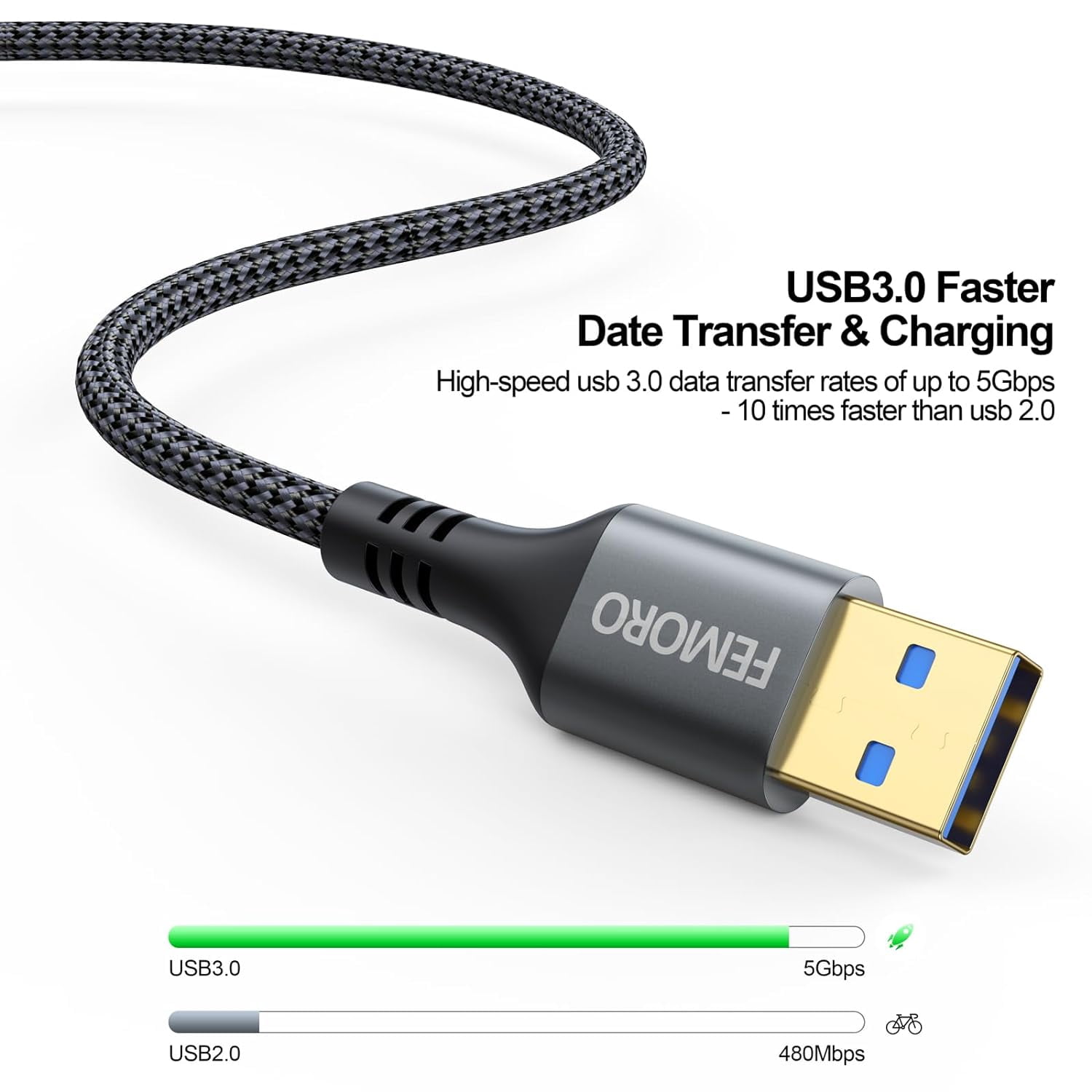 TRAHOO-USB Extension Cable 10 ft 5 Pack, USB 3.0 Extender Long, USB ...