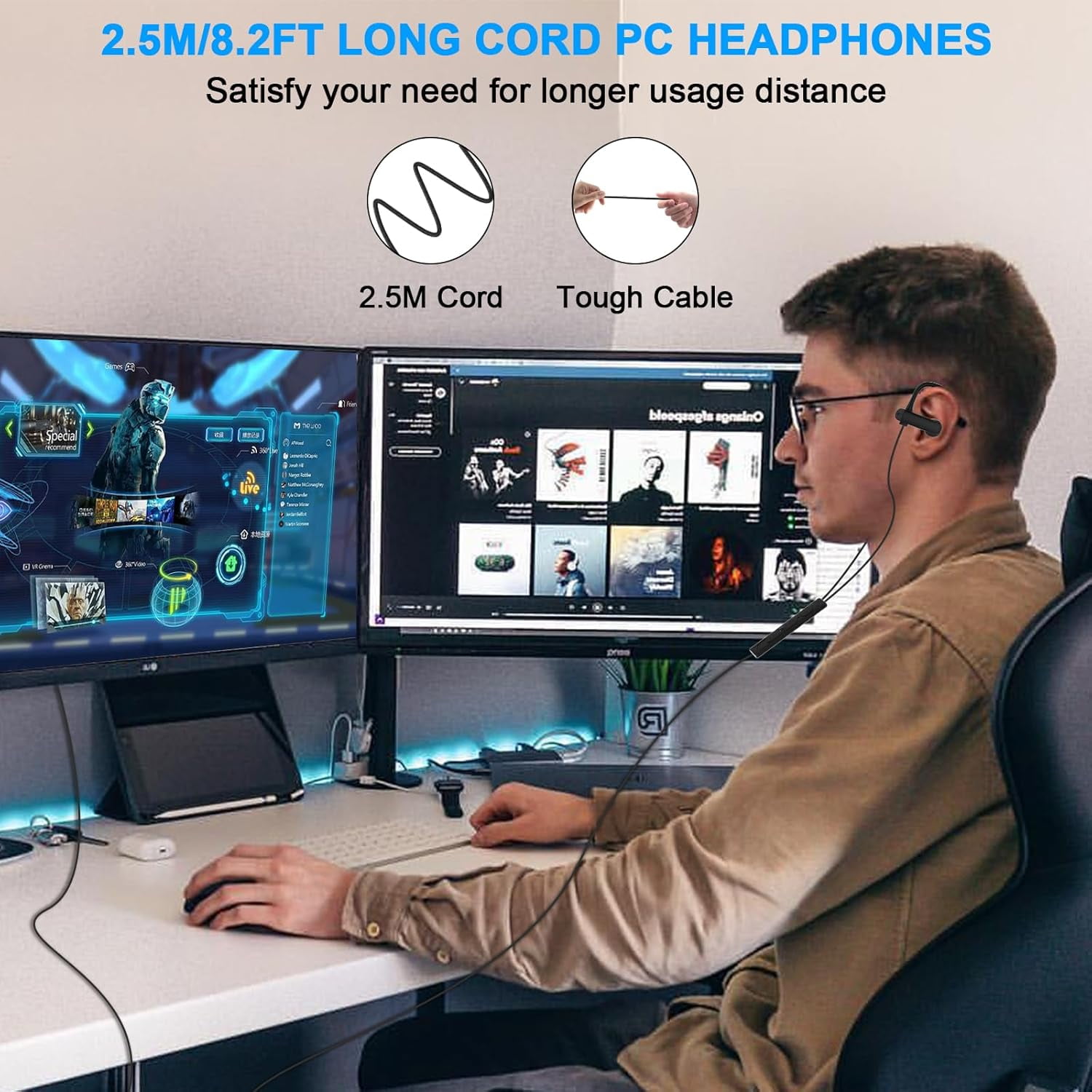 TRAHOO-USB Headset with Microphone for PC 8.2Ft Cord, USB A Headphones ...