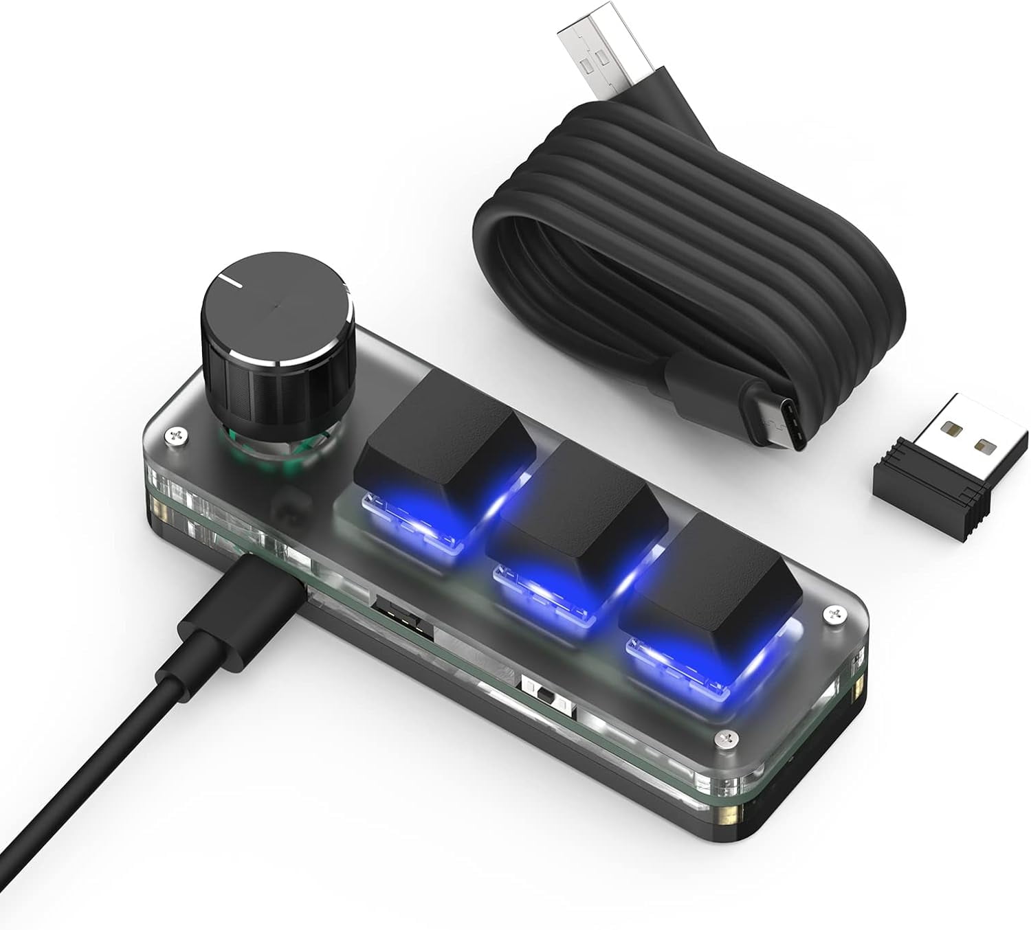 TRAHOO-USB Mini 3-Key Keypad, Programming Macro Pad with Knobs, RGB Keypad for OSU HID Standard ...