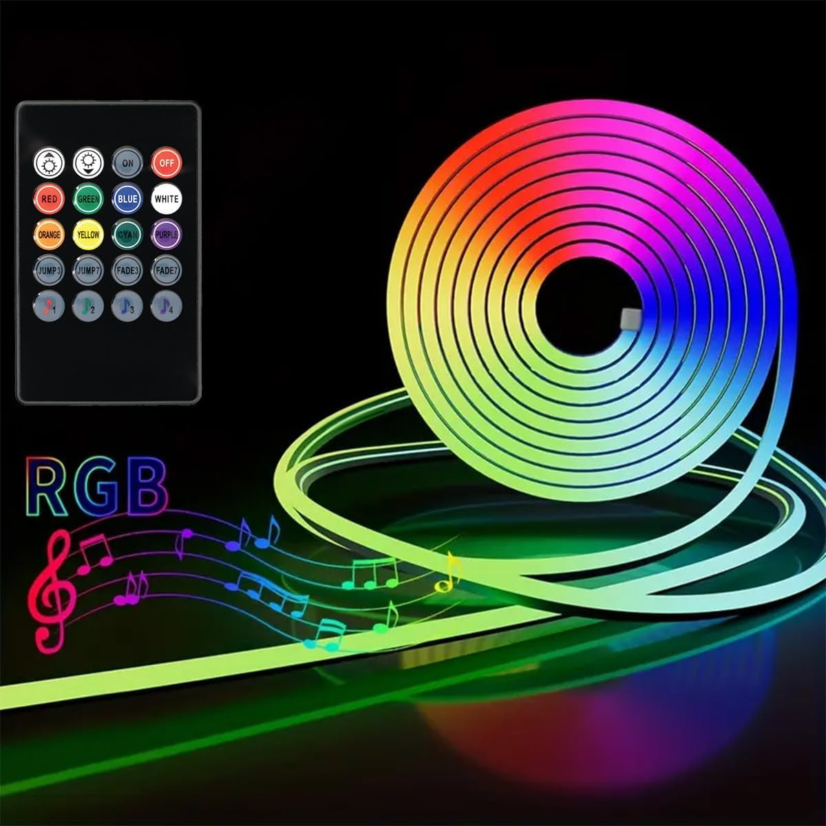 TRAHOO-USB Powered RGB LED neon Light with Music Sync,28-Key Remote ...