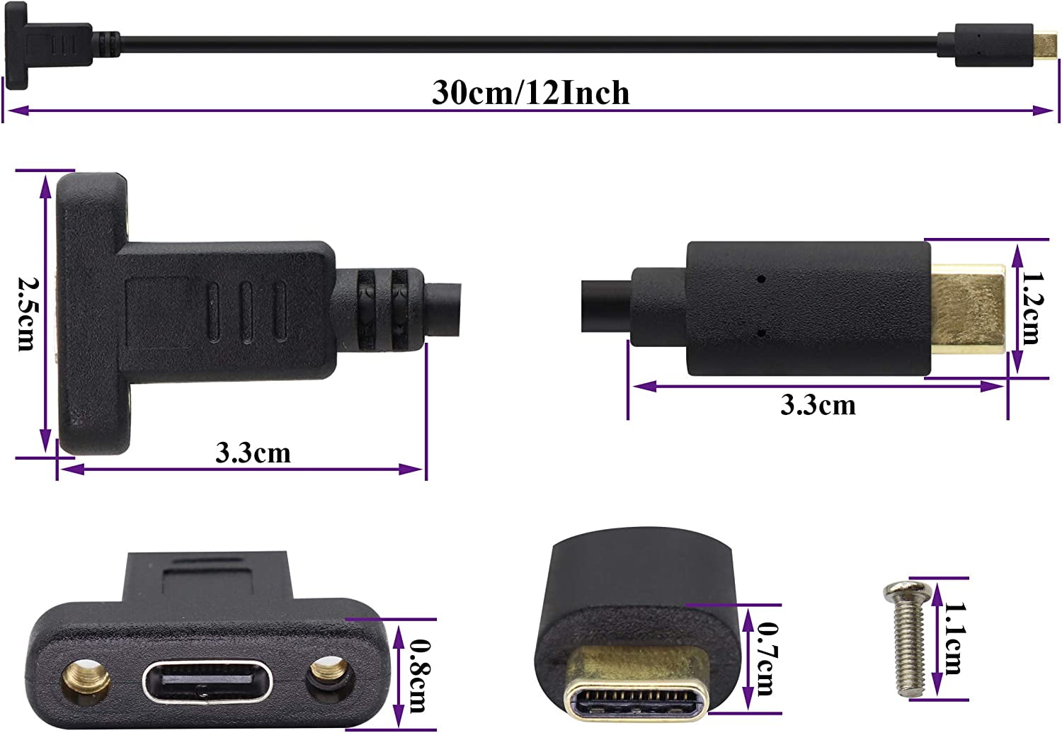 TRAHOO-USB Type C 3.1Panel Mount Adapter Cable USB-C 3.1 Gen2 10Gbps ...