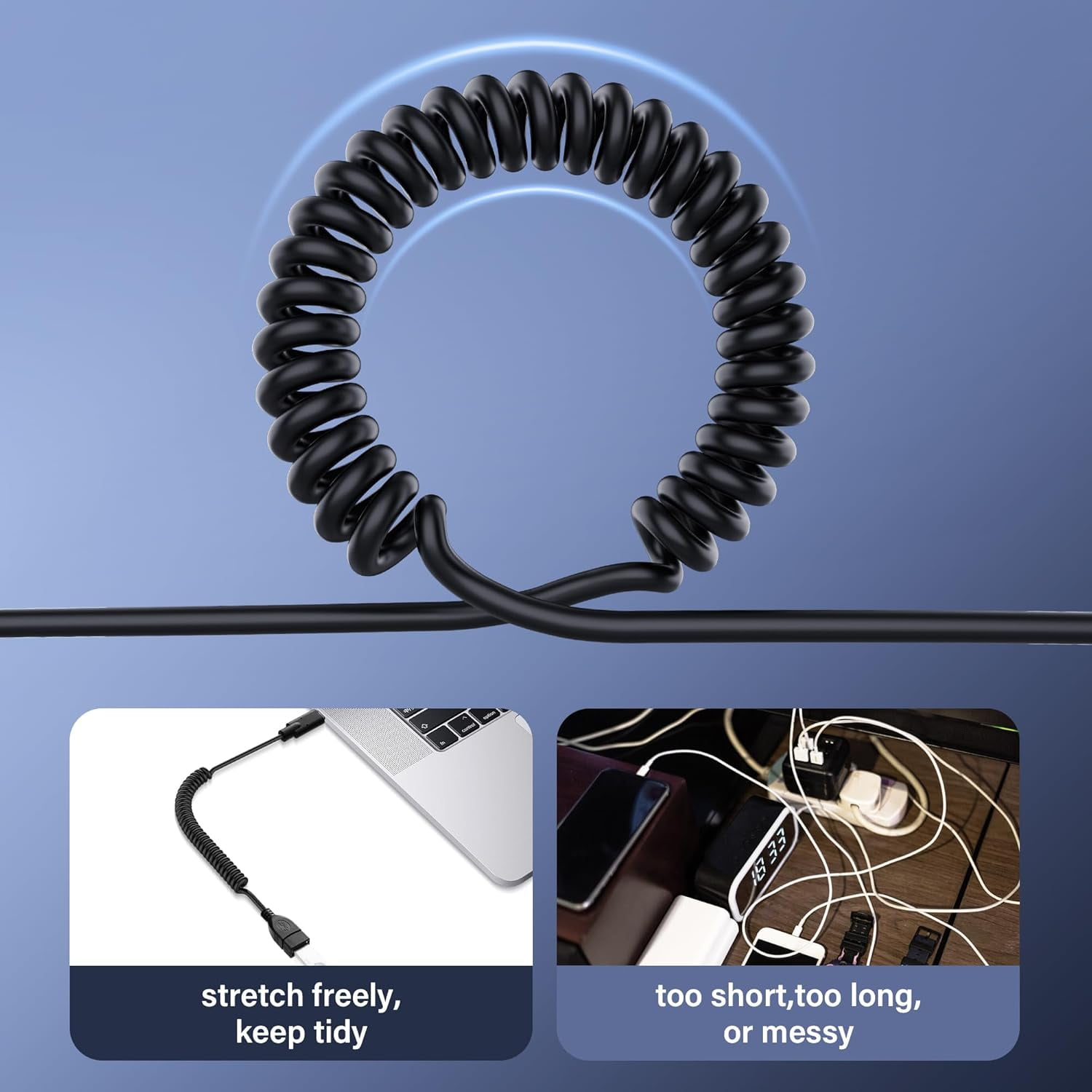 TRAHOO-USB Type C Coiled Cable 5Gbps Retractable 90 Degree USB3.0 ...