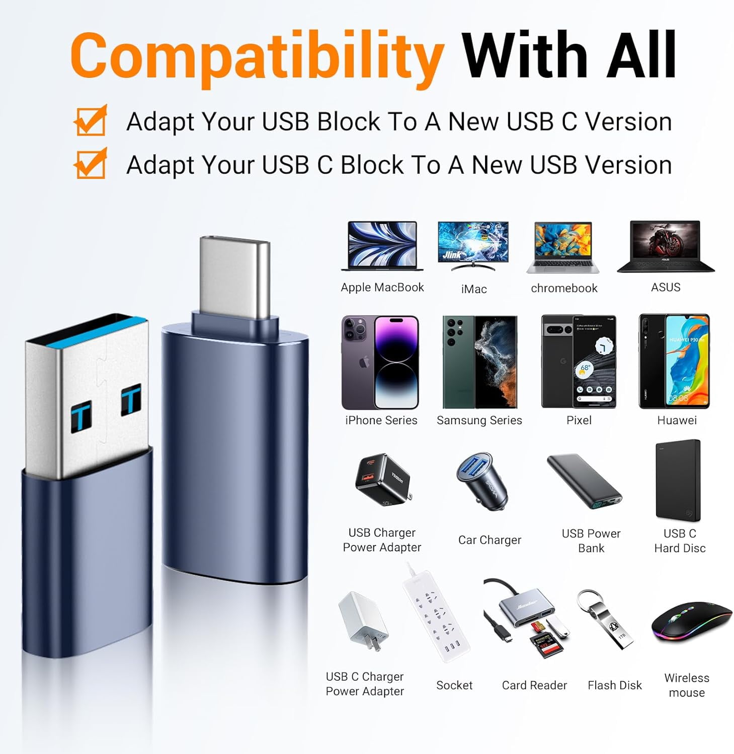 TRAHOO-USB to USB C Adapter 4 Pack,【2*Type C Female to A Male Charger ...