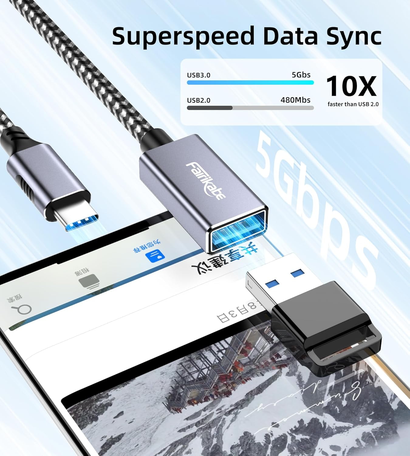 TRAHOO-USB to USBC Adapter Cable [2 Pack], USB C Male to USBA 3.0 Female Adapter, USB OTG ...