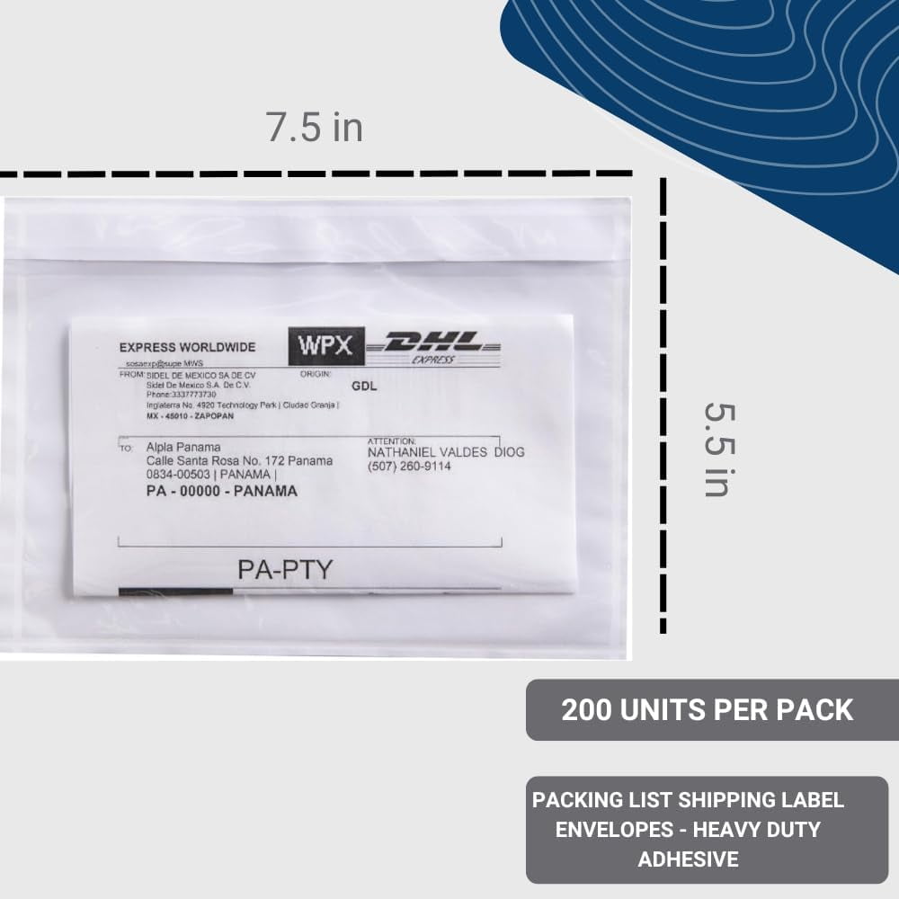TRAHOO-USPACKSMART 200 Units, 7.5"x5.5" Clear Packing List Shipping ...