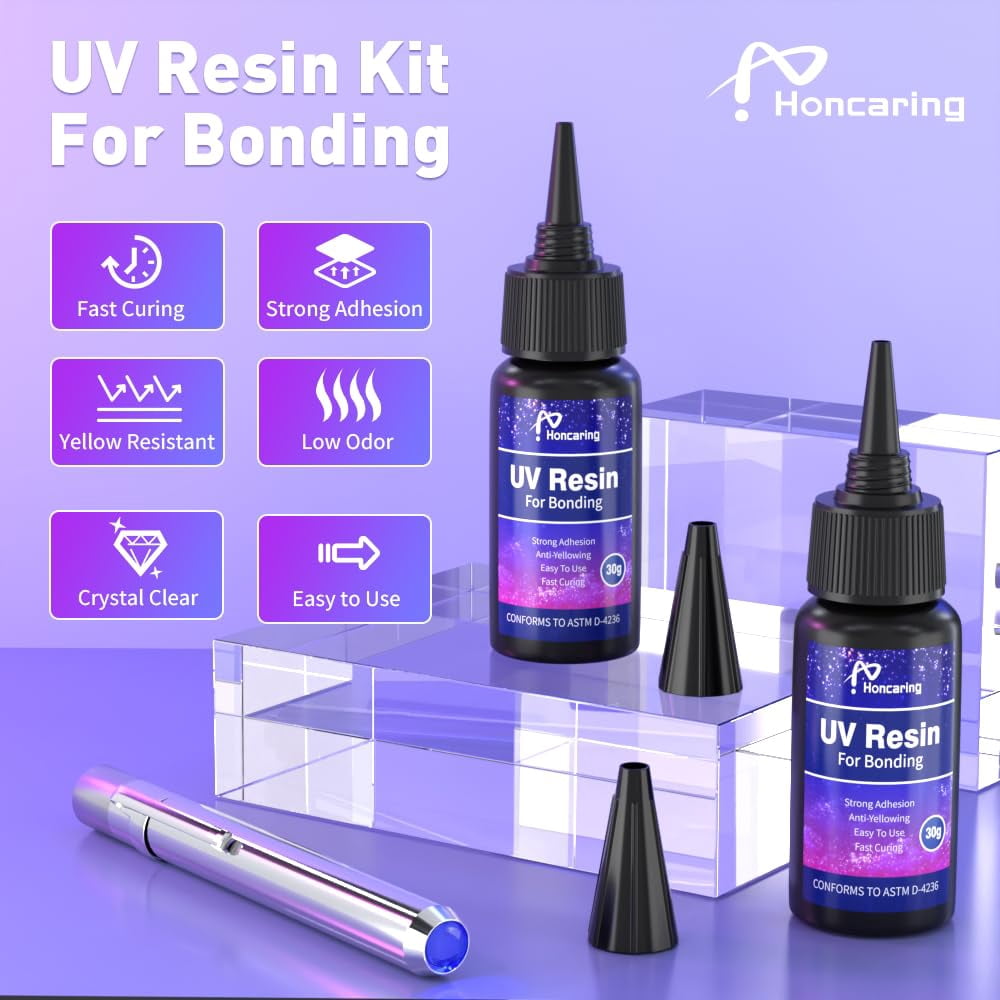 TRAHOO-UV Resin Kit with Light, 60g/2oz Fast Drying UV Resin, Bonding ...
