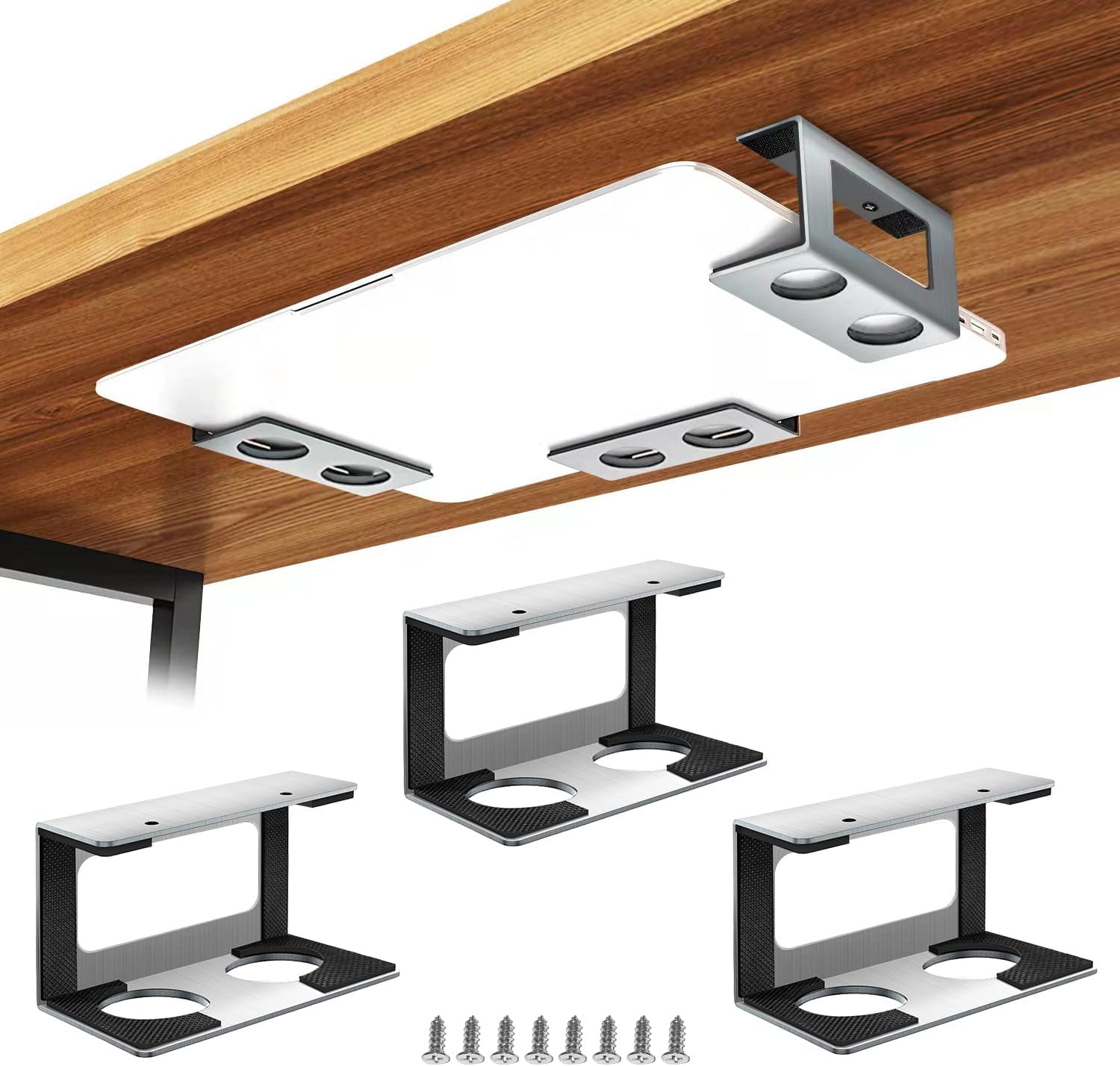 TRAHOO-Under Desk Laptop Mount, Mini PC Holder 3 inches Tall Effective ...