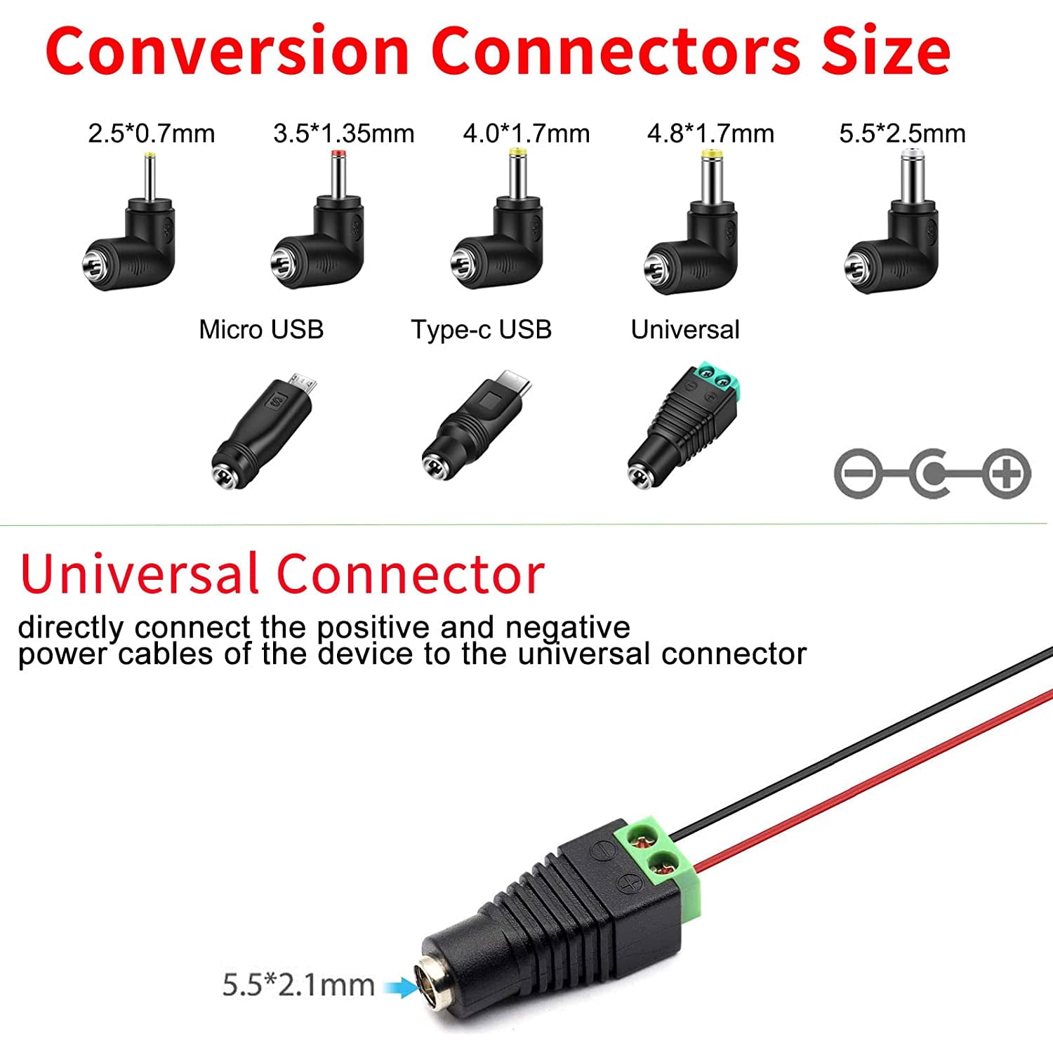 TRAHOO-Universal 5V DC Type-C Power Cable, USB C to DC 5.5x2.1mm ...