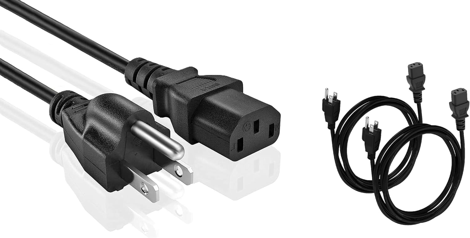 TRAHOO-Universal AC Power Cable - 2 Pack- 3 Prong PC Power Cord ...
