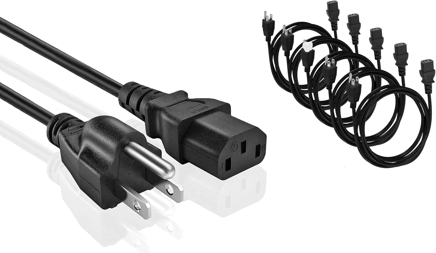 TRAHOO-Universal AC Power Cable - 5 Pack- 3 Prong PC Power Cord ...