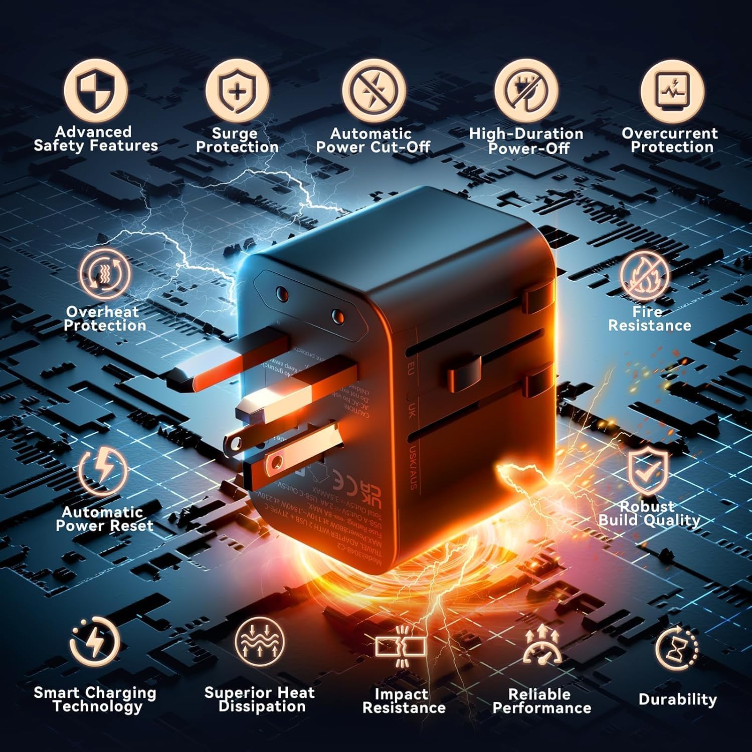 TRAHOO-Universal Travel Adapter, European Travel Plug Adapter Worldwide ...