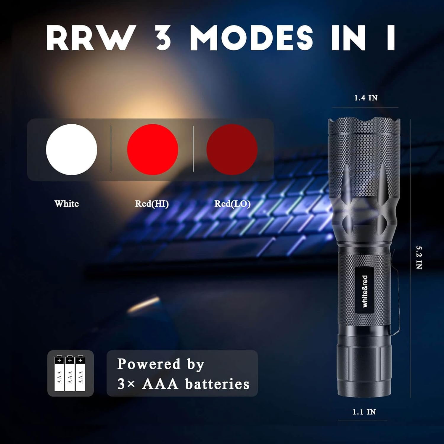 TRAHOO-Upgraded Red Flashlight, Bright White &High/Low Power Red Light ...