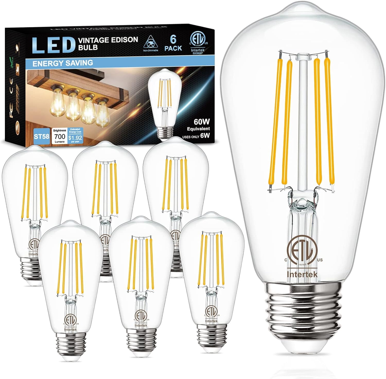 TRAHOO-Vintage LED Edison Bulbs E26 Standard Base, Golspark 3000K Soft ...