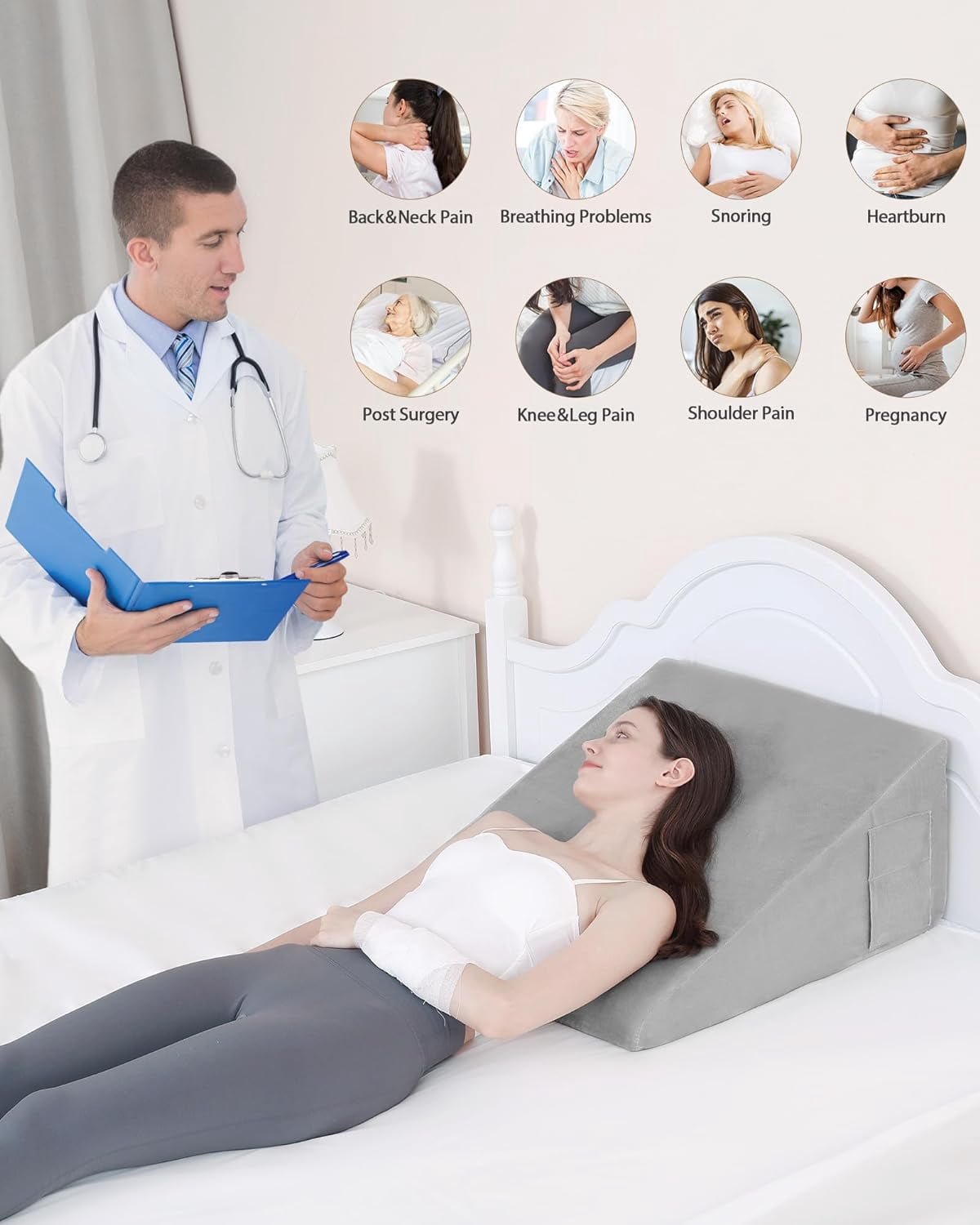 TRAHOO-Wedge Pillow for Sleeping, 10 Inch Bed Wedge Pillow for After ...