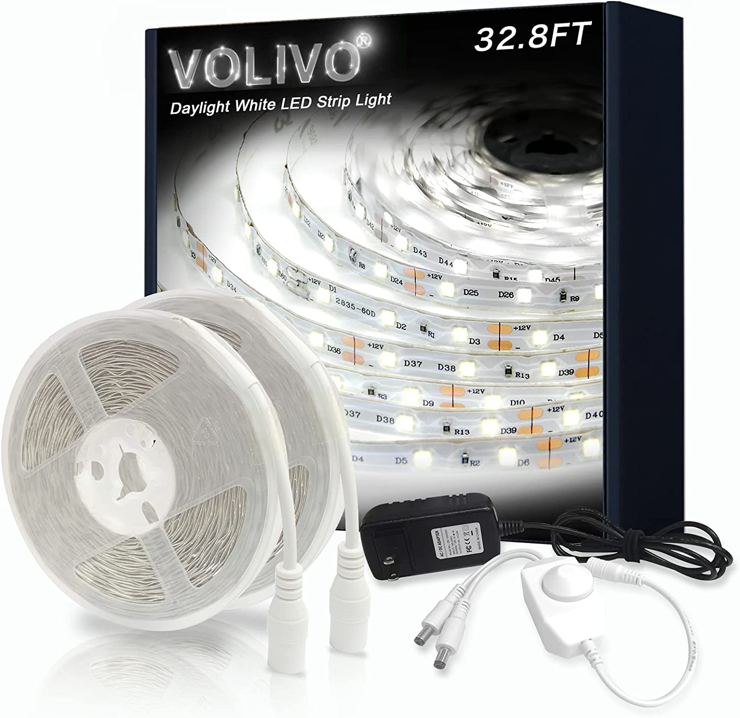 TRAHOO-White LED Strip, 32.8ft Dimmable LED Strip 6500K Bright Daylight ...