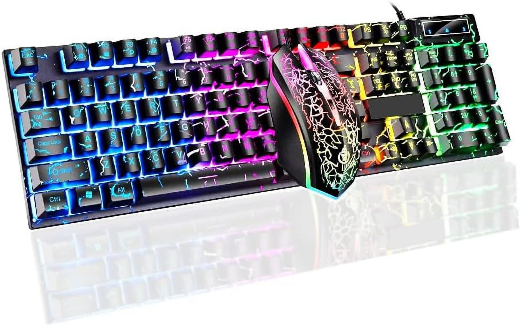TRAHOO-Wired Crack Rainbow Gaming Keyboard and Mouse Combo, 104 Keys ...