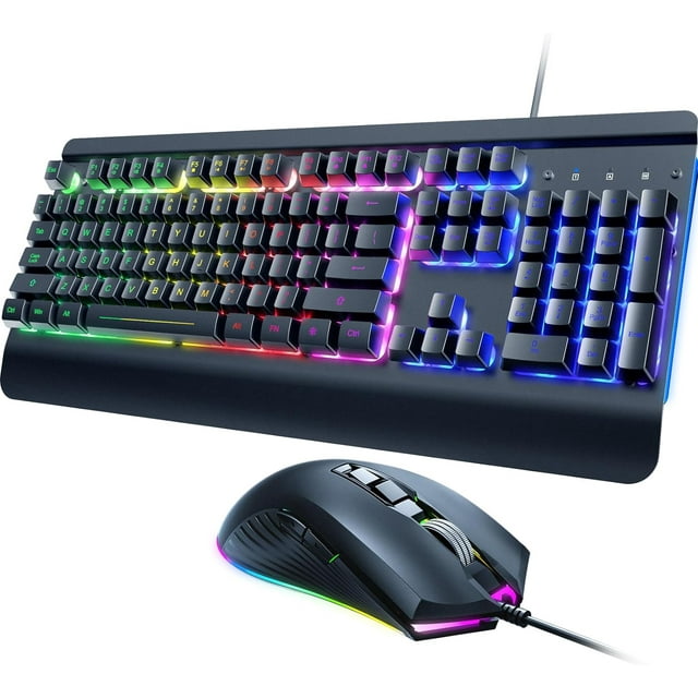 Trahoo Wired Gaming Keyboard And Mouse Combo 104 Keys All Metal Panel Rainbow Computer Keyboard