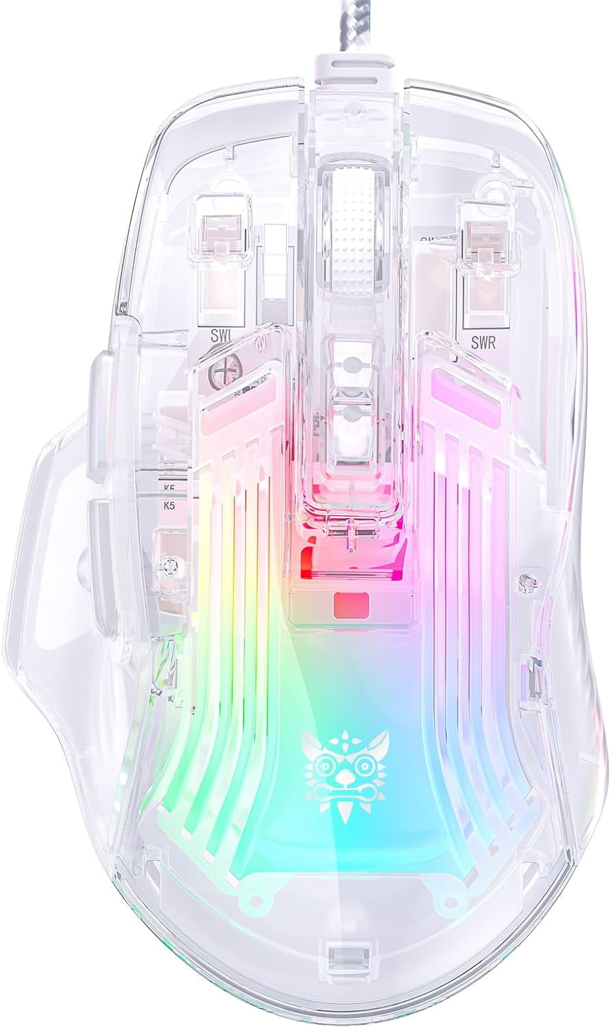 TRAHOO-Wired Gaming Mouse with Transparent Crystal Shell, Custom LED ...