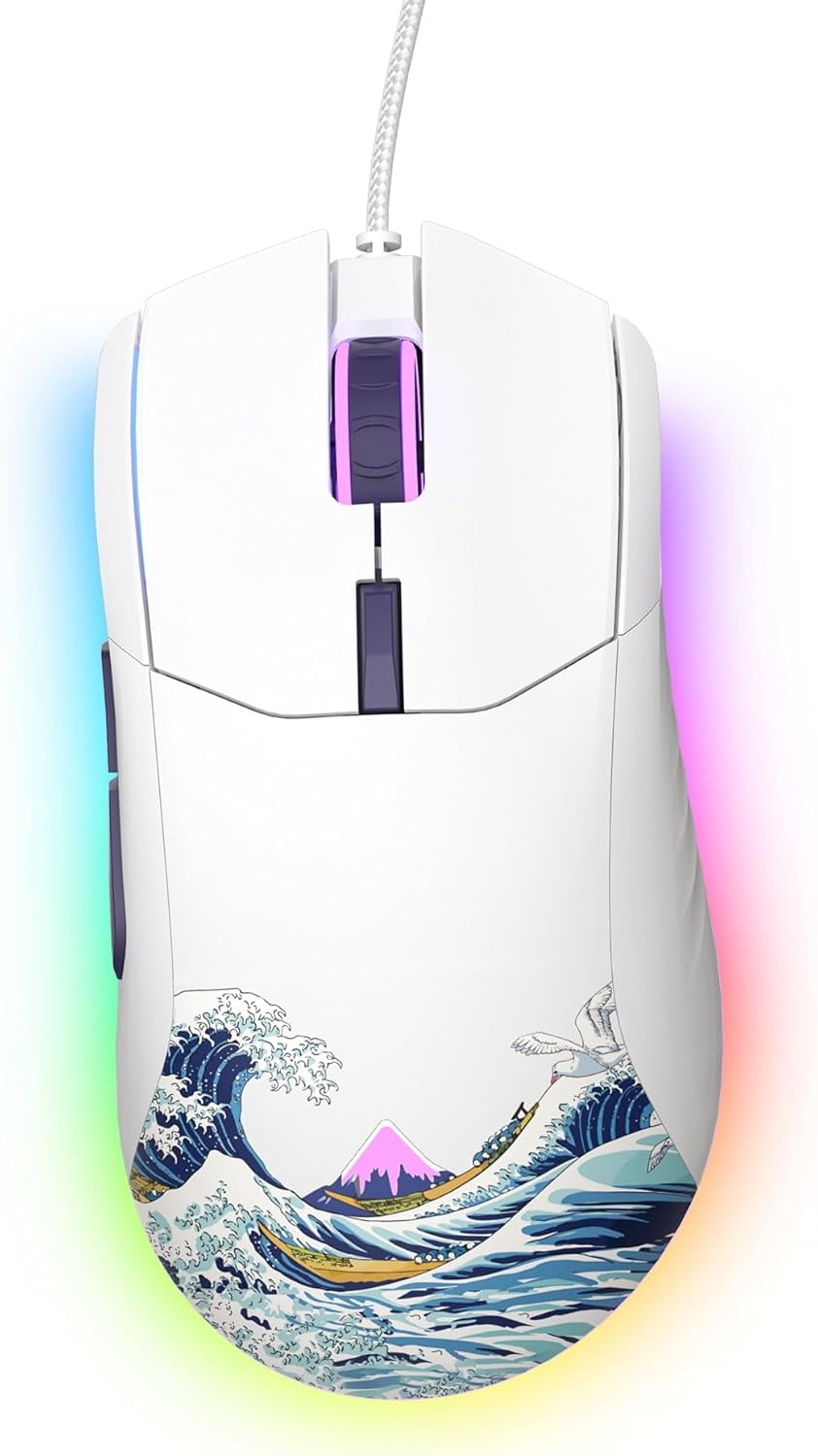 TRAHOO-Wired Gaming Mouse,White RGB Anime Mouse w/Ergonomic Computer ...