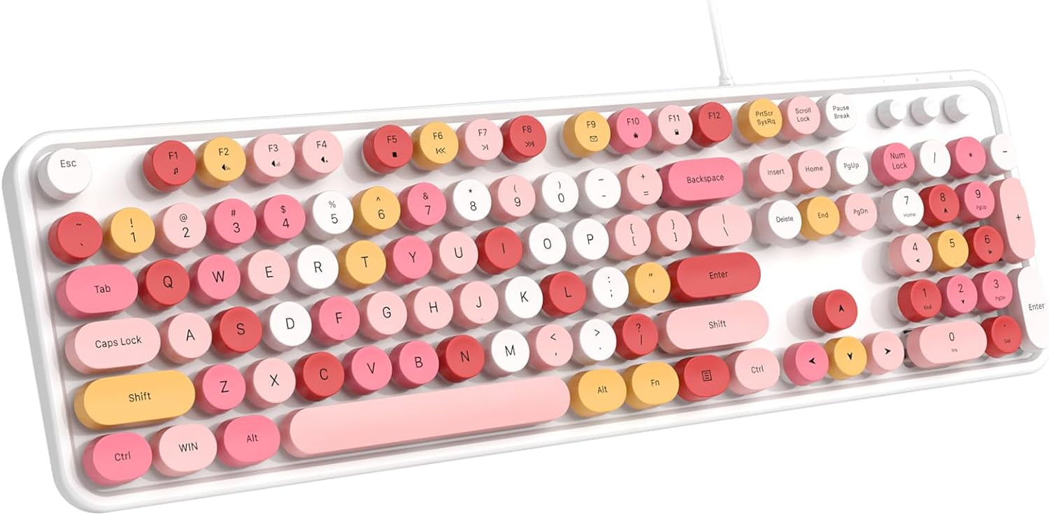 TRAHOO-Wired Keyboard, Full-Sized Typewriter Keyboards, USB Plug and ...