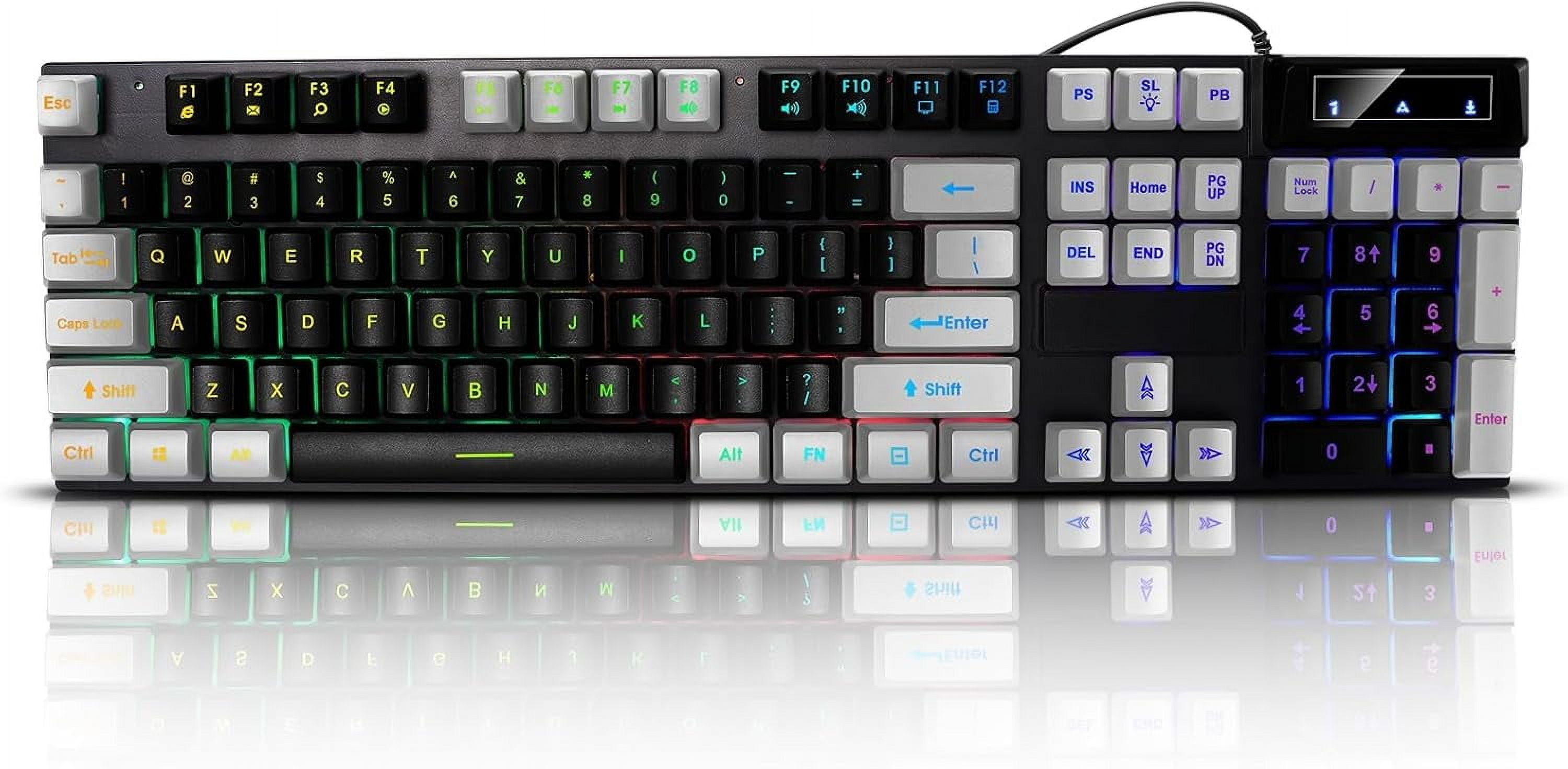 TRAHOO-Wired Multimedia Gaming Keyboard, Rainbow LED Backlit Ultra ...