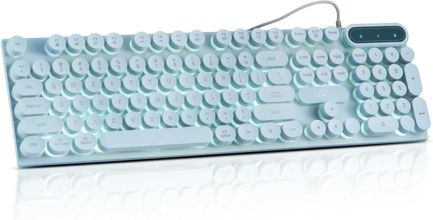 TRAHOO-Wired Retro Punk Gaming Keyboard with White LED Backlit, 104 ...