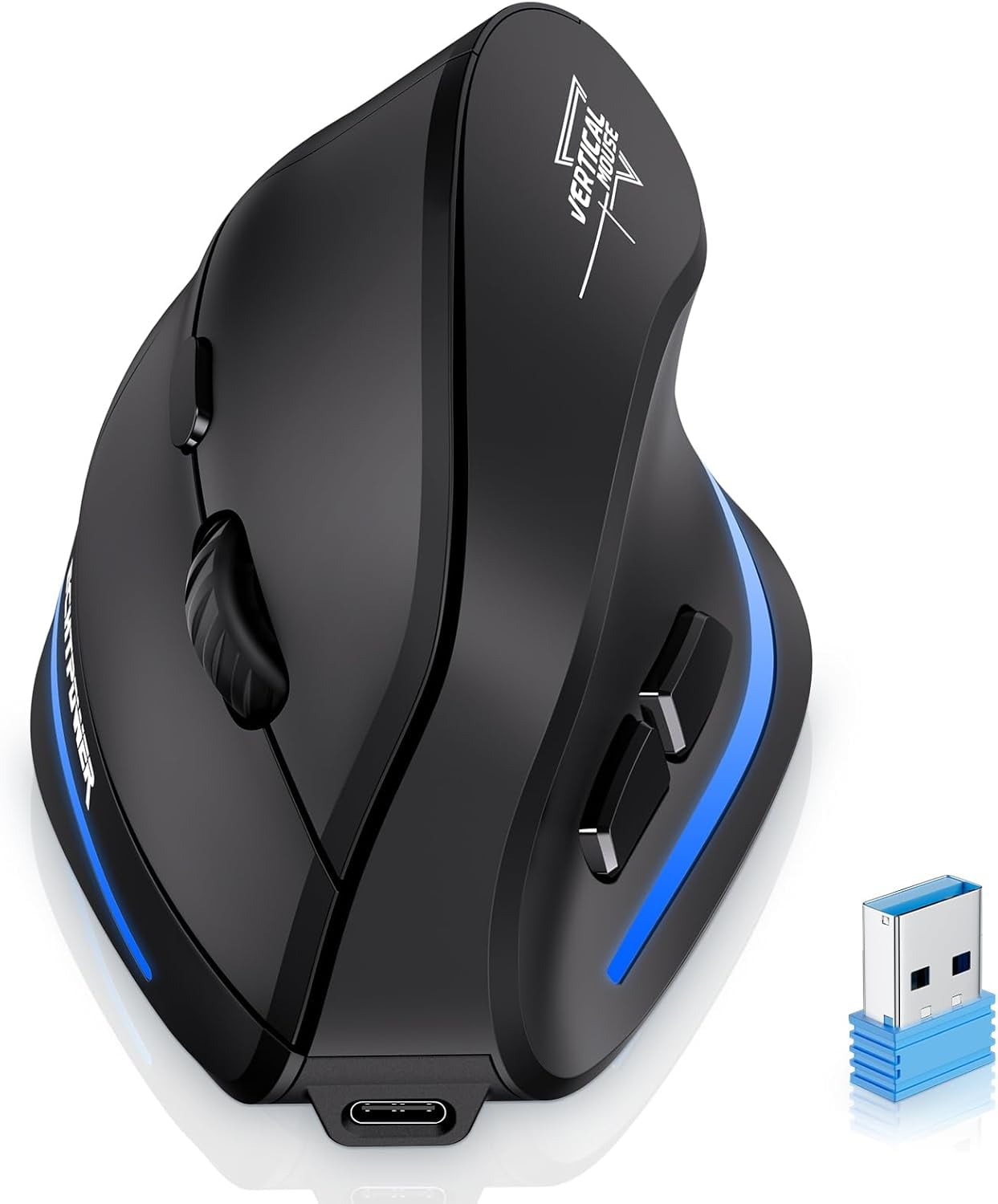TRAHOO-Wireless Bluetooth Mouse, Ergonomic Mouse with LED Light, Tri ...