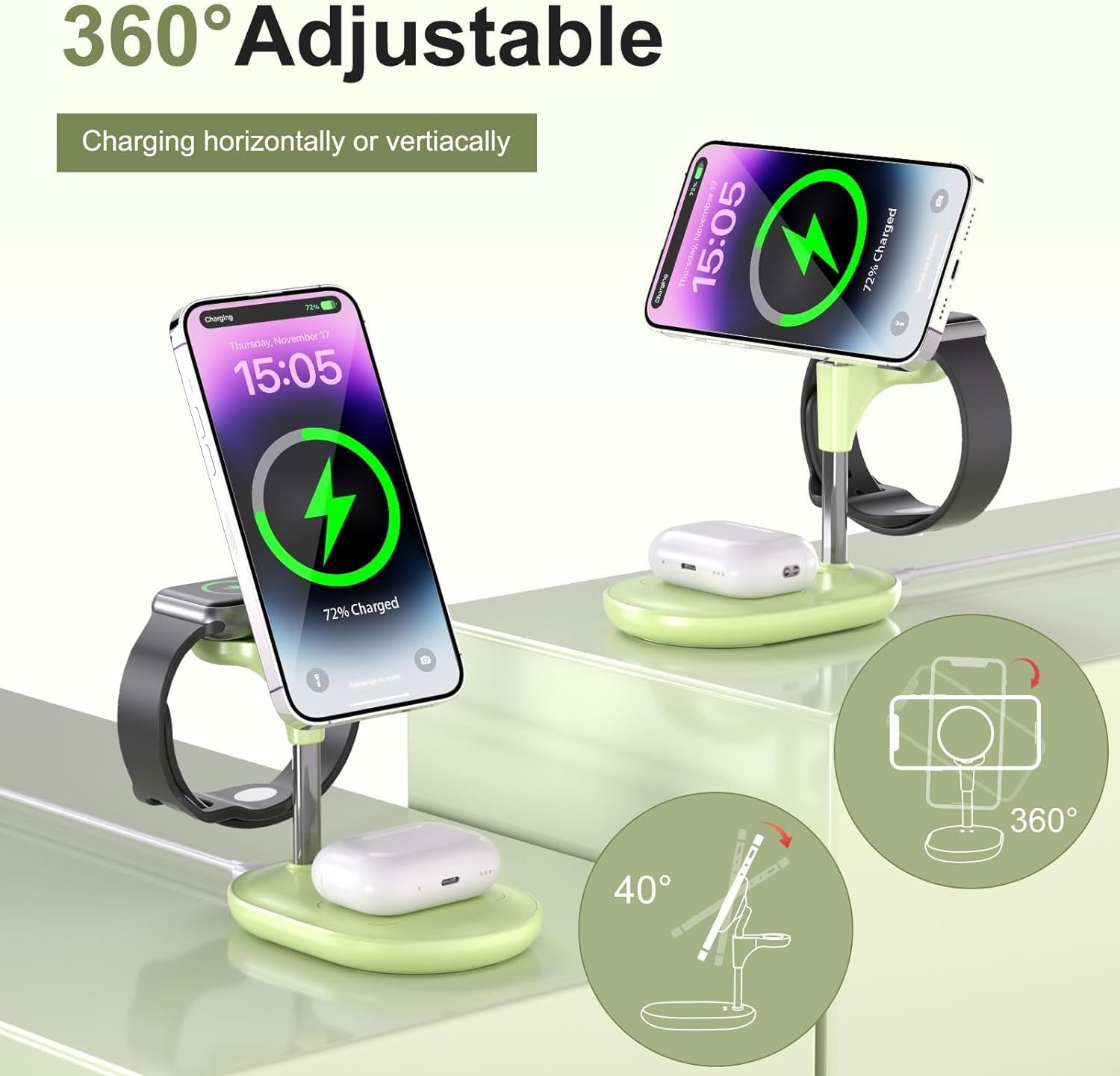 TRAHOO-Wireless Charging Station for Multiple Devices Apple, 3 in 1 ...